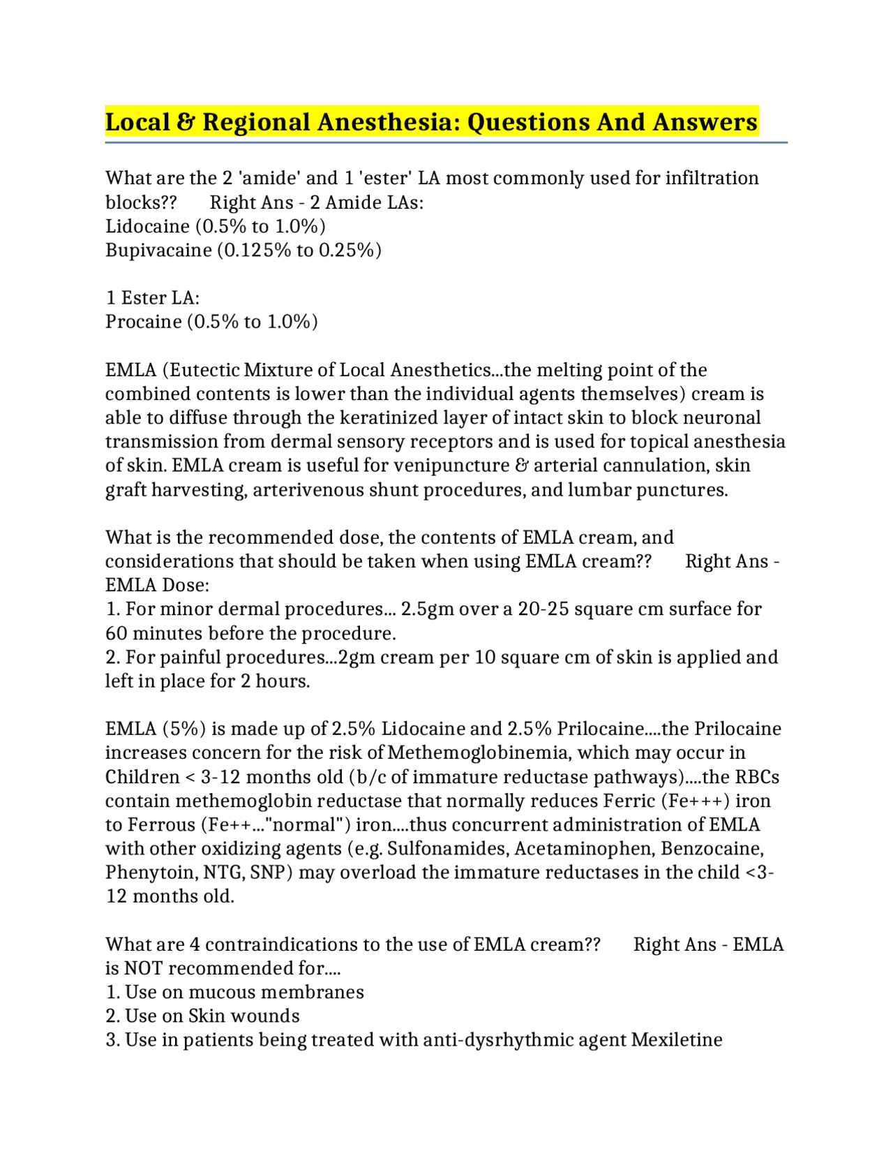 Local & Regional Anesthesia: Questions and Answers | Exams Nursing ...