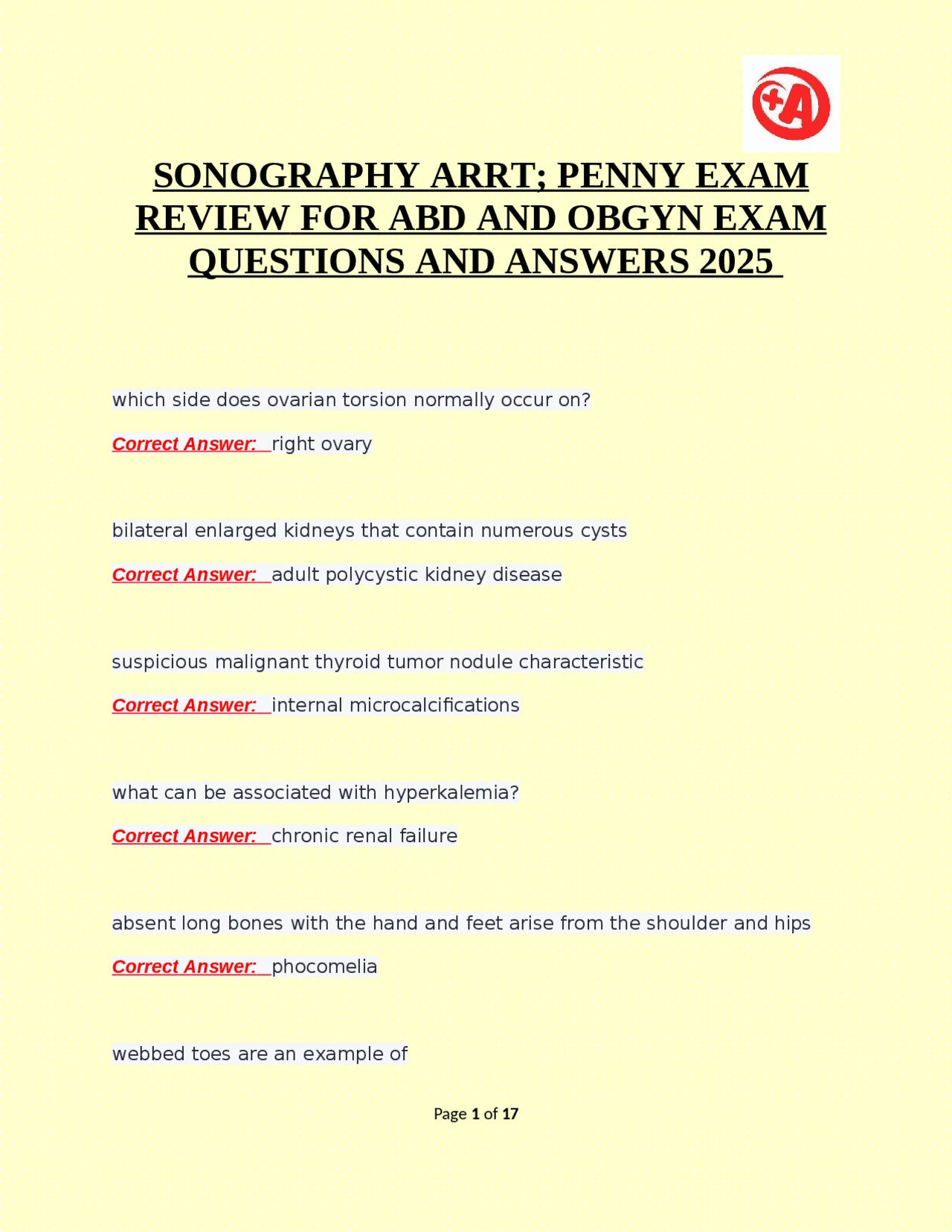 Sonography Review Questions and Answers for ARRT Exam: Abdomen and Obstetrics & Gynecology ...