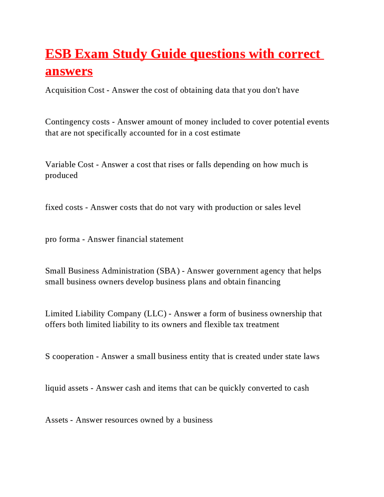 ESB Exam Study Guide: Key Terms and Definitions | Exams Accounting ...