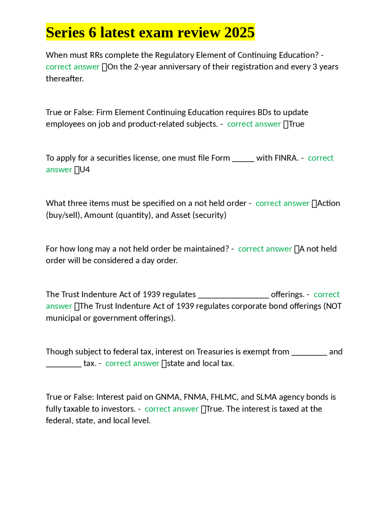 Series 6 Exam Review: Key Concepts and Practice Questions | Exams ...