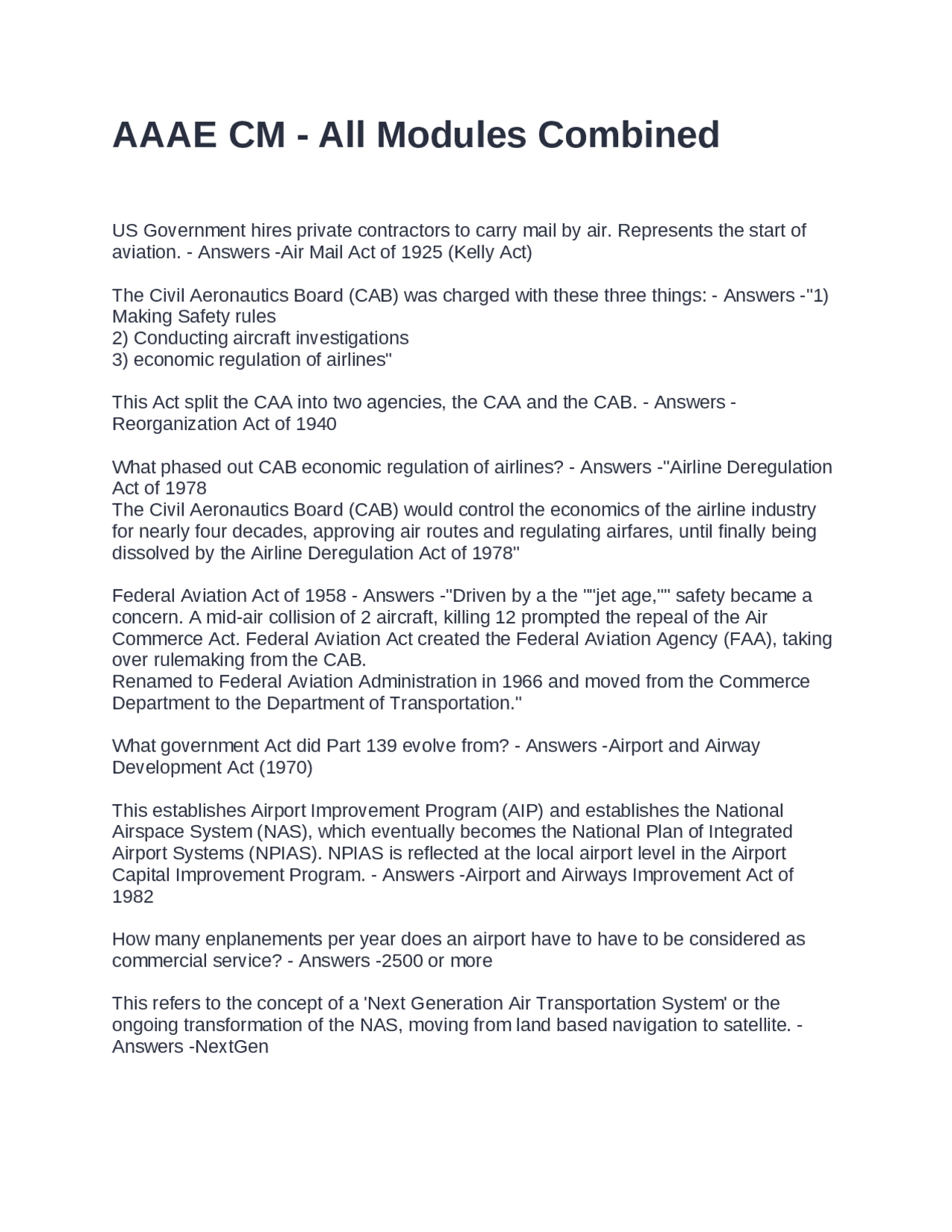 AAAE CM - All Modules Combined Exam of Questions with Correct Answers ...