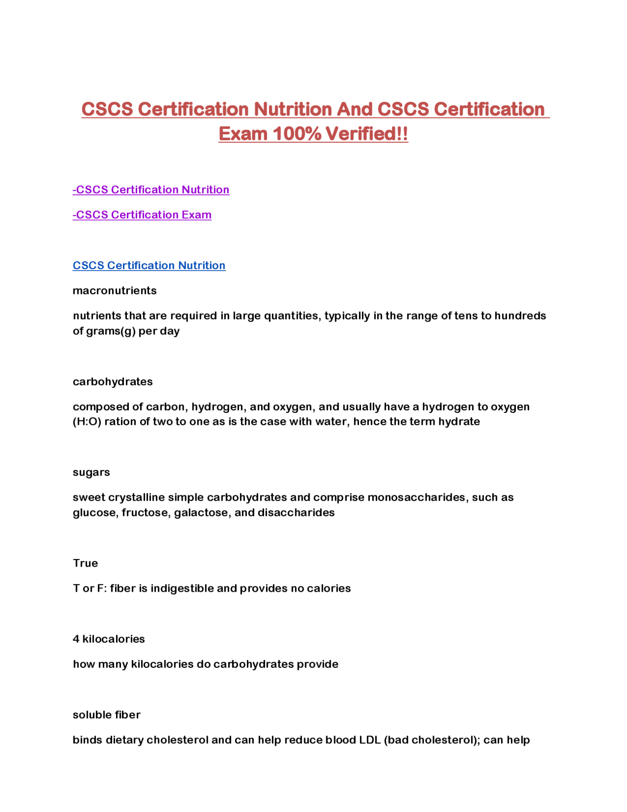 CSCS Certification Nutrition And CSCS Certification Exam 100% Verified ...