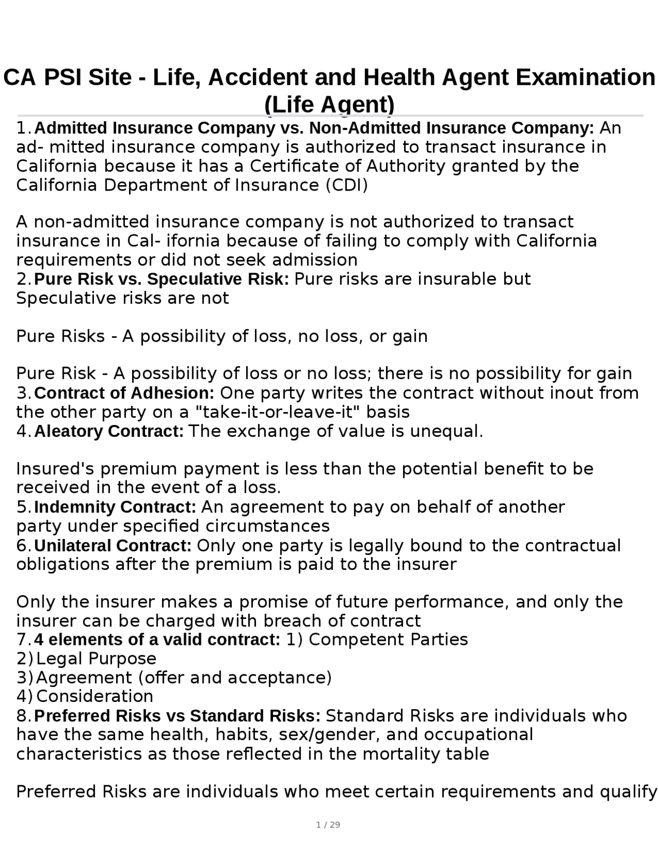 CA PSI Site - Life, Accident and Health Agent Examination (Life Agent ...