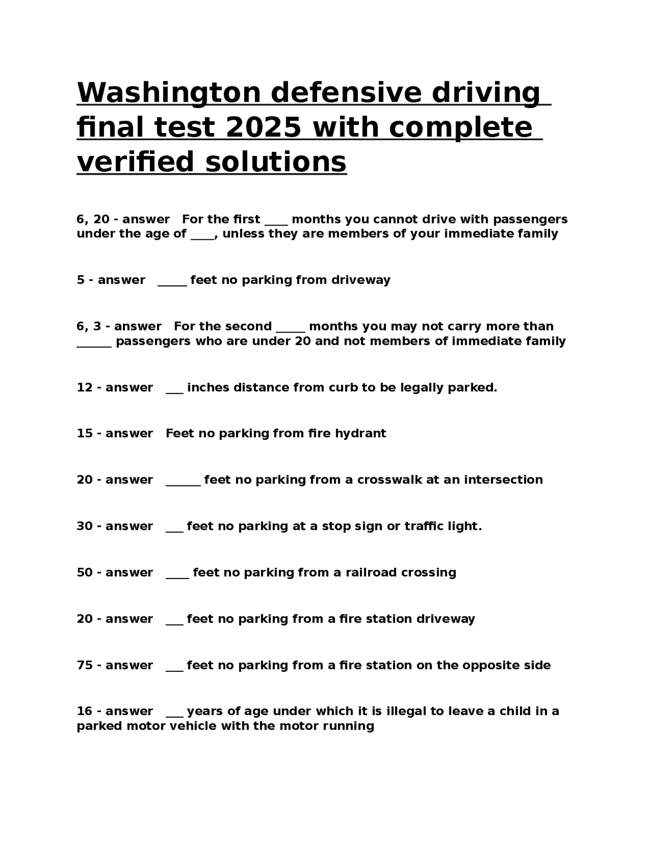 Washington defensive driving final test 2025 with complete verified ...