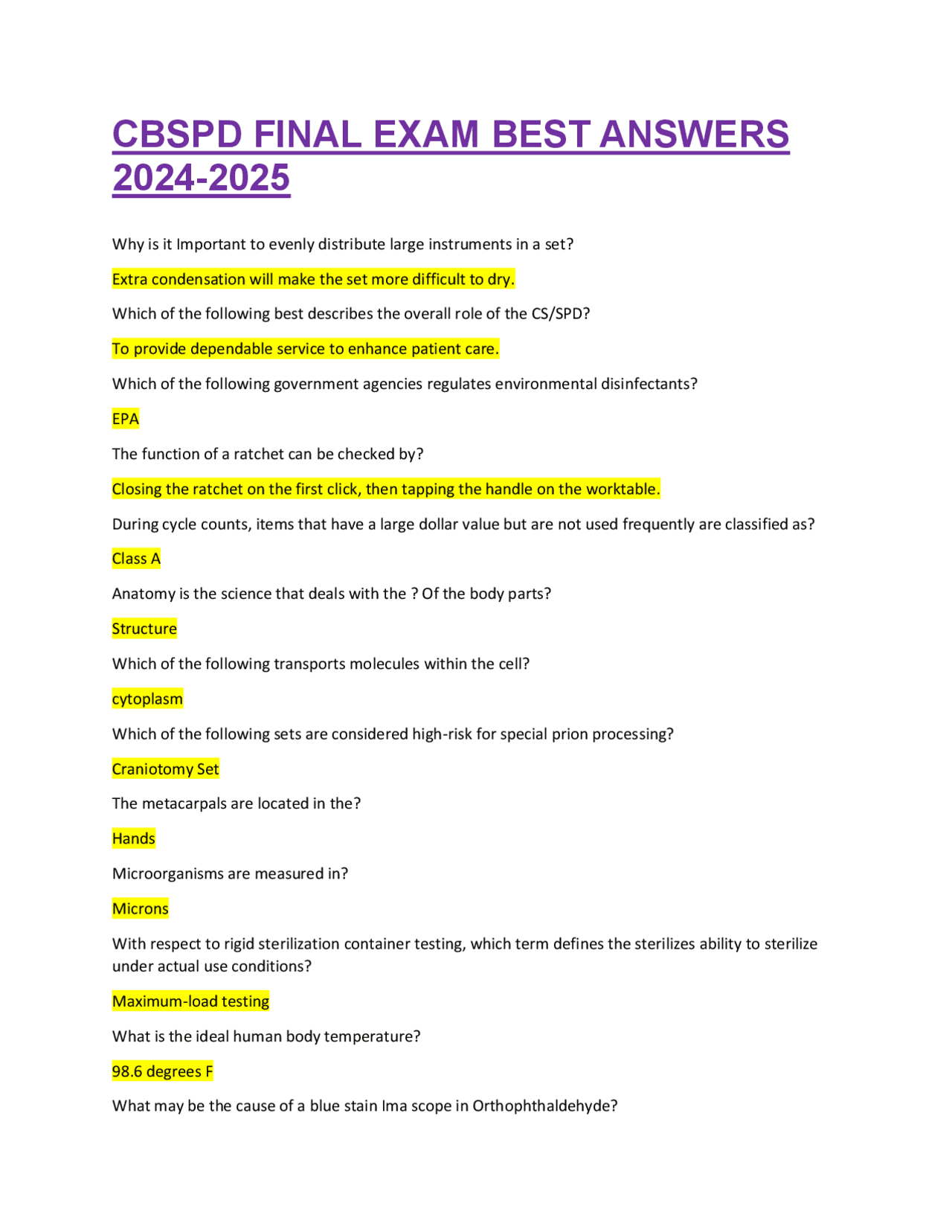 CBSPD FINAL EXAM BEST ANSWERS 2024-2025 | Exams Biology | Docsity