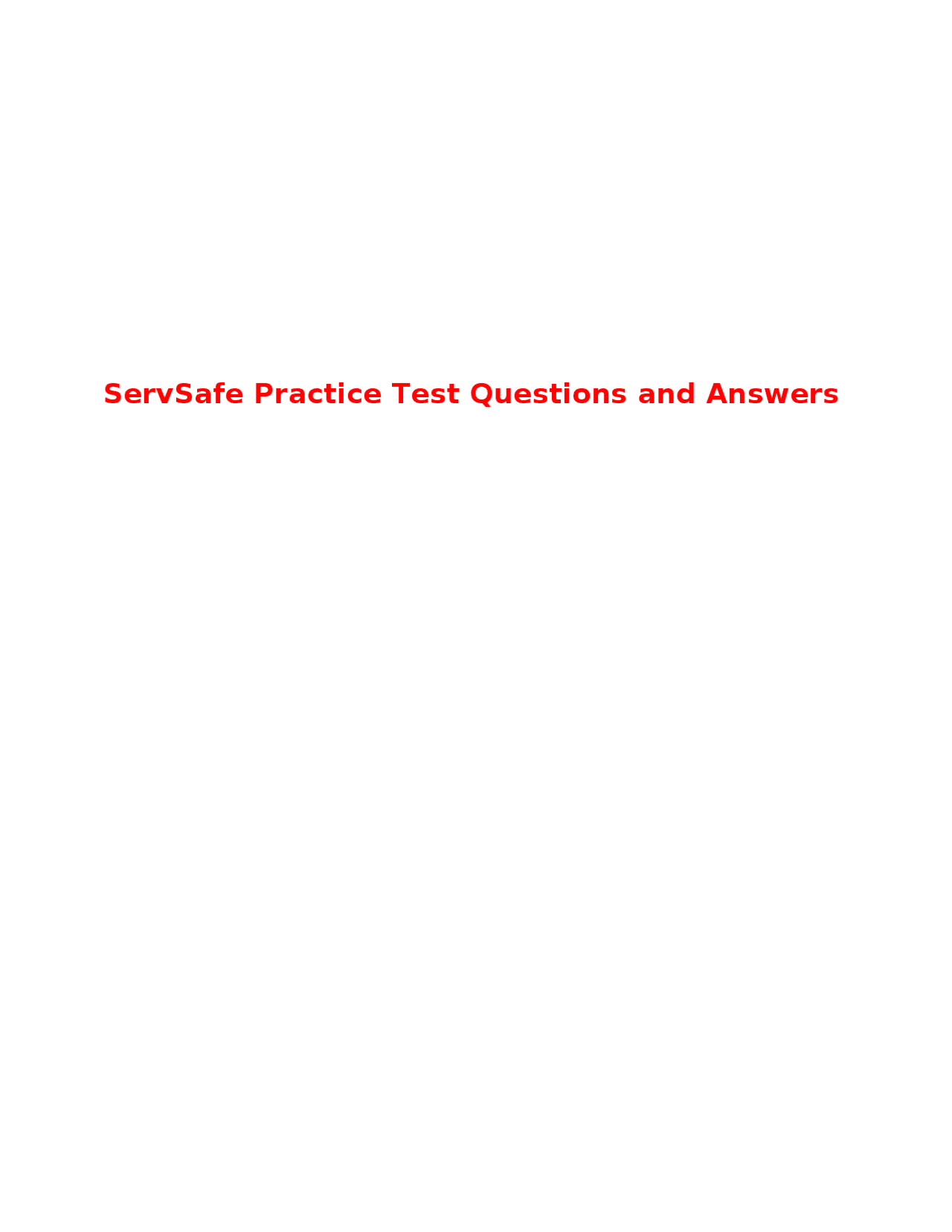 ServSafe Practice Test Questions and Answers: Food Safety Knowledge ...