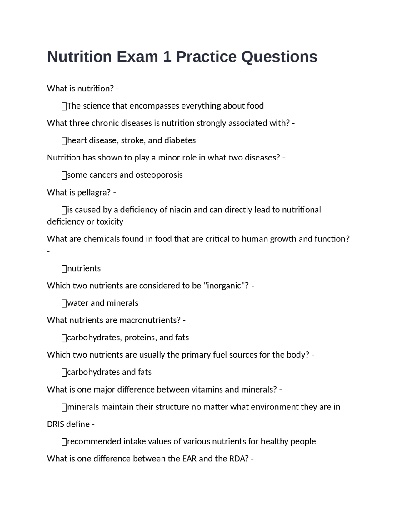 Nutrition Exam 1 Practice Questions: A Comprehensive Guide to Key ...