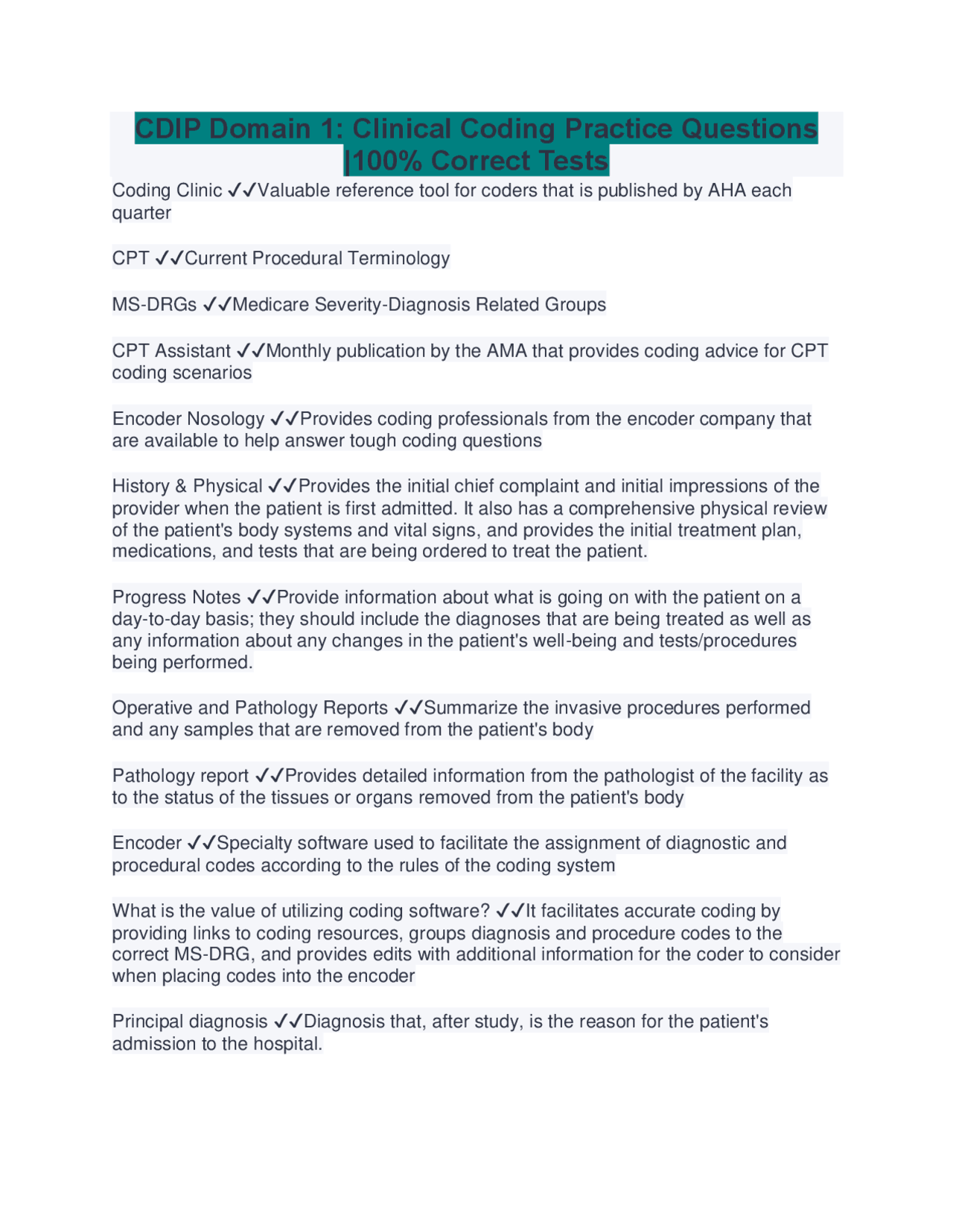 Clinical Coding Practice Questions: CDIP Domain 1 | Exams Advanced ...