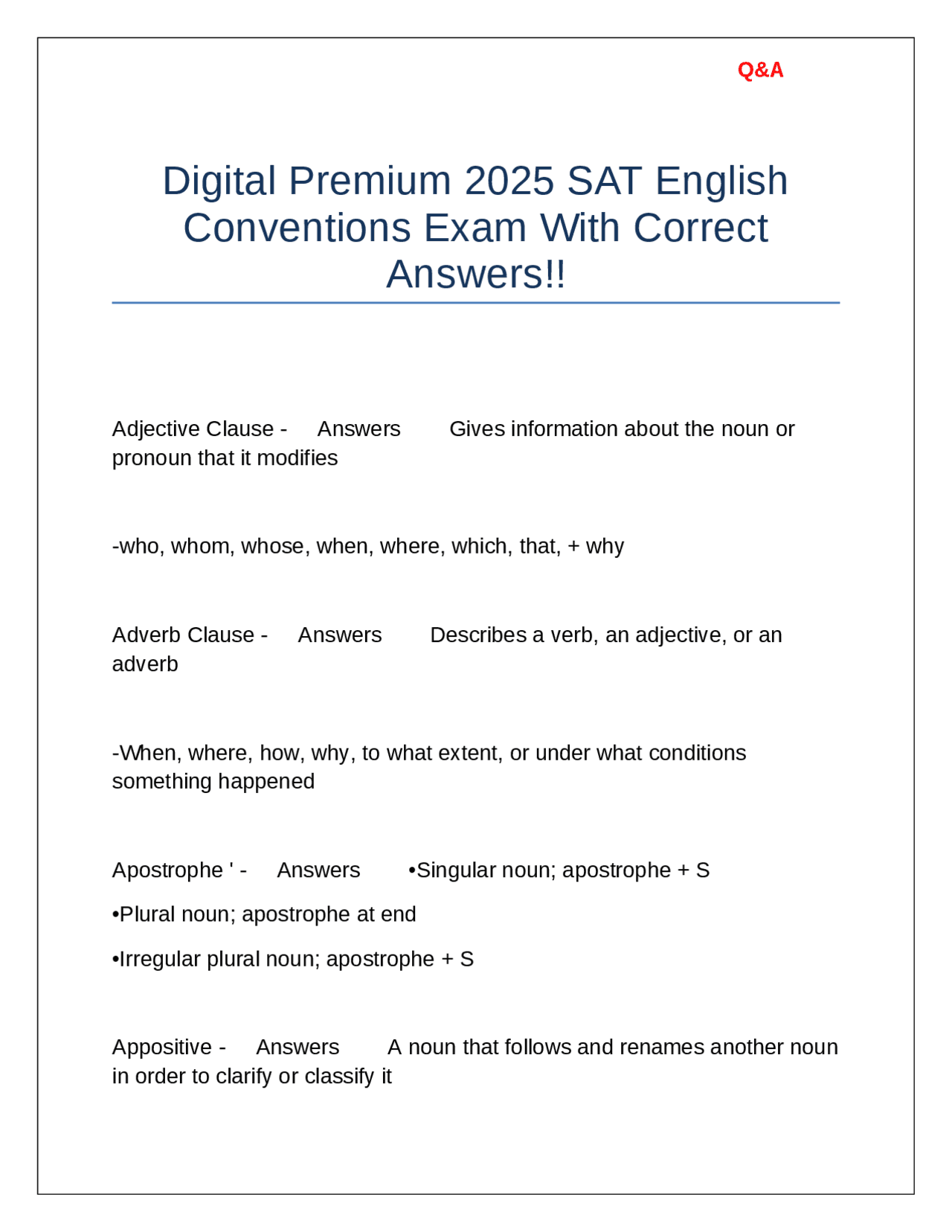 SAT English Conventions Exam: A Guide to Grammar and Punctuation ...
