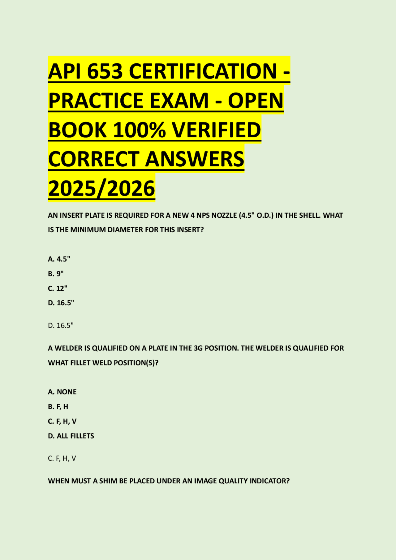 API 653 CERTIFICATION - PRACTICE EXAM - OPEN BOOK 100% VERIFIED CORRECT ...