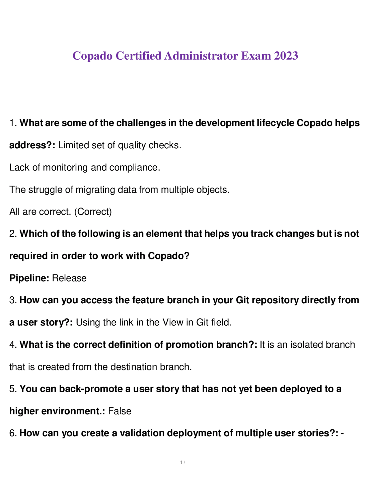 Copado Certified Administrator Exam 2023 | Exams Public Health | Docsity