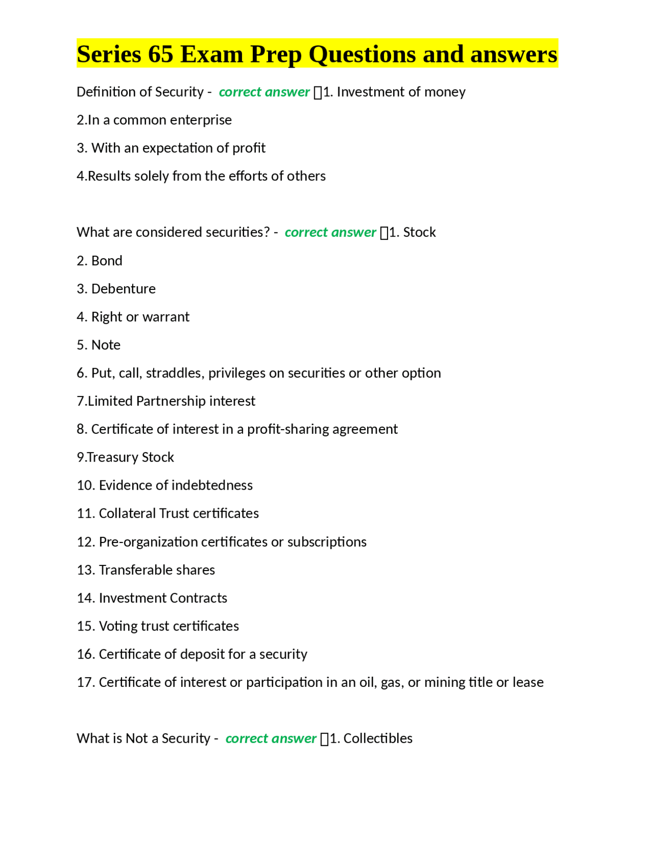 Series 65 Exam Prep Questions and Answers: Securities, Exemptions, and ...
