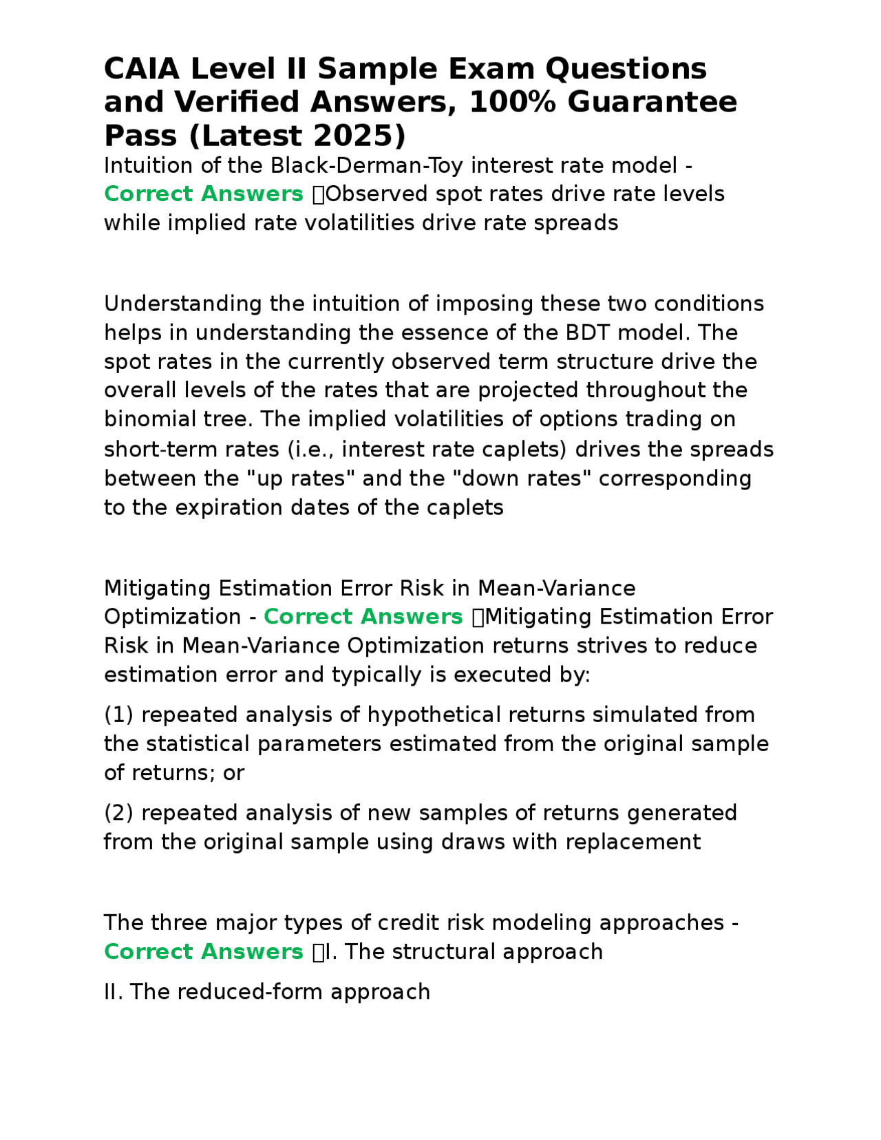 CAIA Level II Sample Exam Questions and Answers: A Guide to Key Concepts and Applications ...