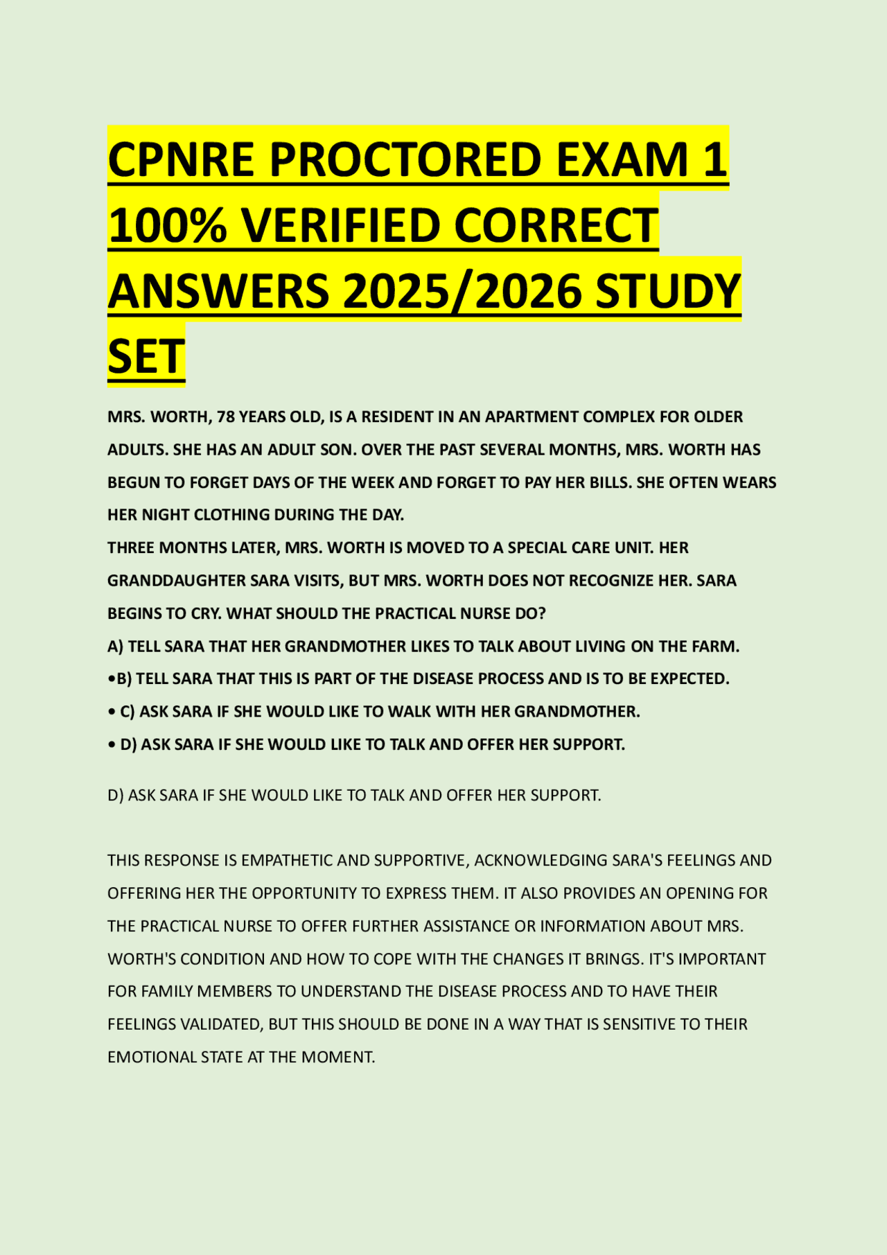 CPNRE PROCTORED EXAM 1 100% VERIFIED CORRECT ANSWERS 2025/2026 STUDY ...