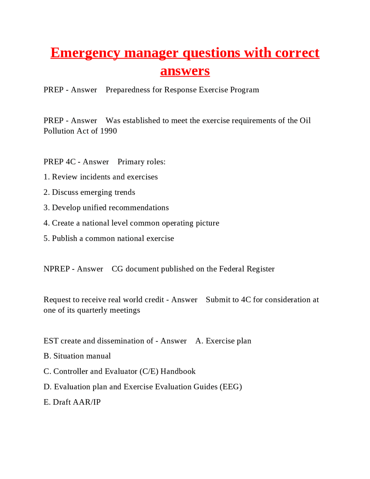 Emergency Management Exercises: Questions and Answers | Exams Nursing ...