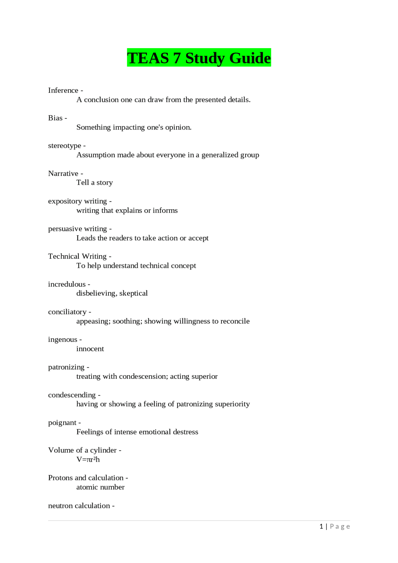 TEAS 7 Study Guide: Essential Concepts and Definitions | Exams Science ...