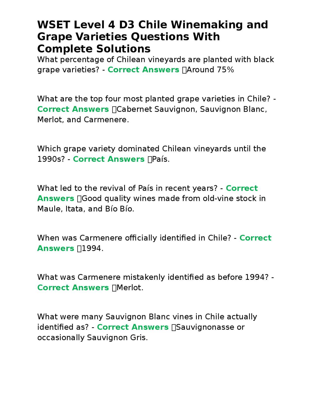 WSET Level 4 D3 Chile Winemaking and Grape Varieties: Questions and ...
