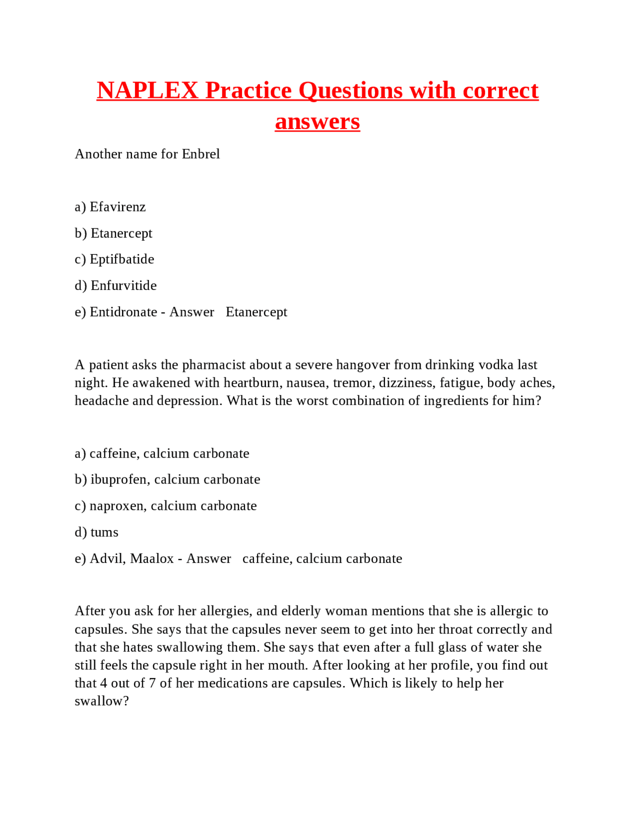 NAPLEX Practice Questions with correct answers | Exams Nursing | Docsity