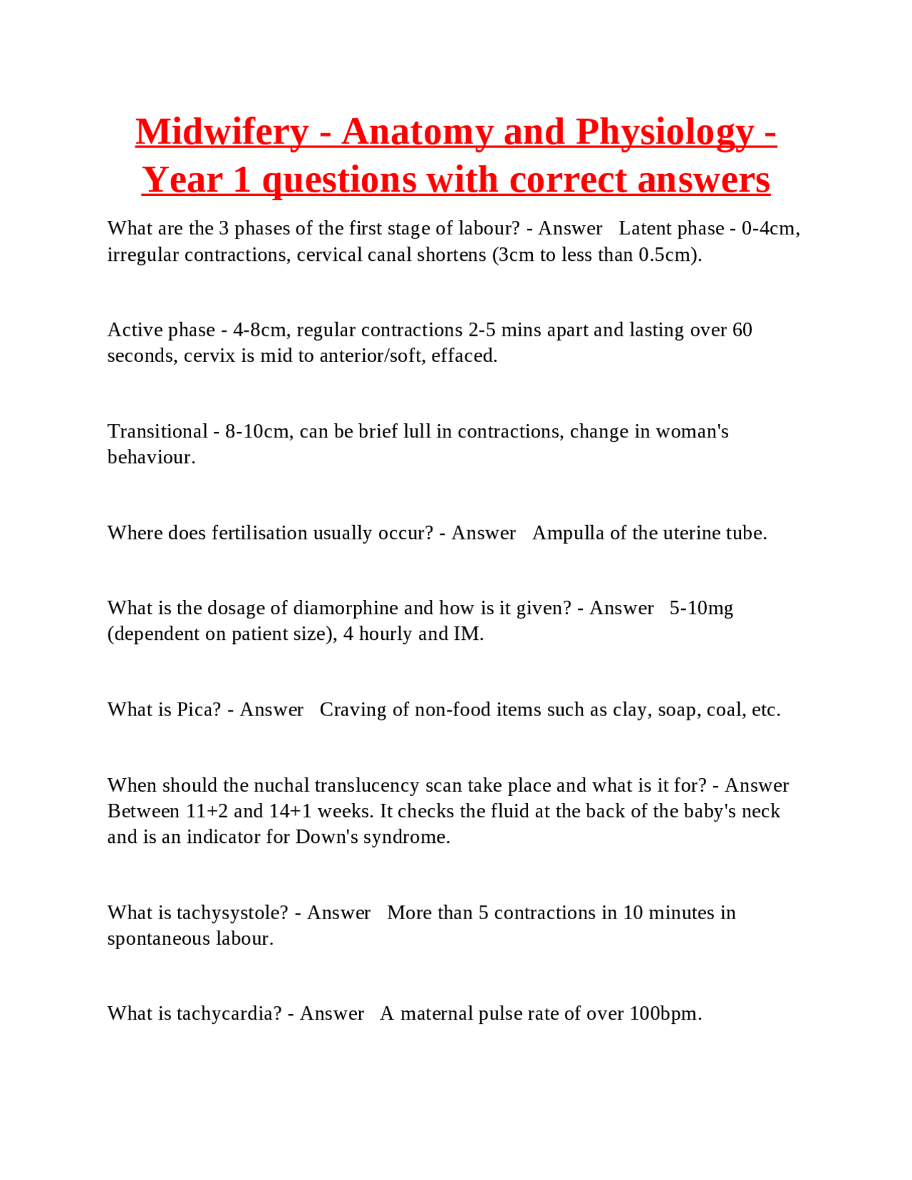 Midwifery Anatomy and Physiology: Year 1 Questions and Answers | Exams ...