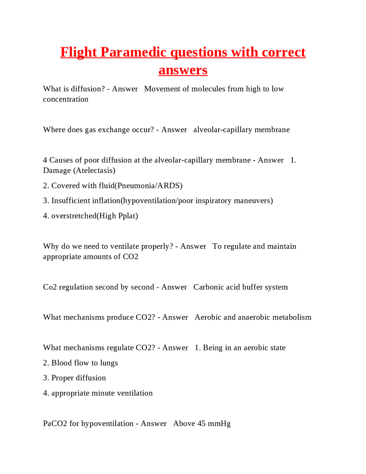 Flight Paramedic Training: Questions and Answers on Respiratory ...
