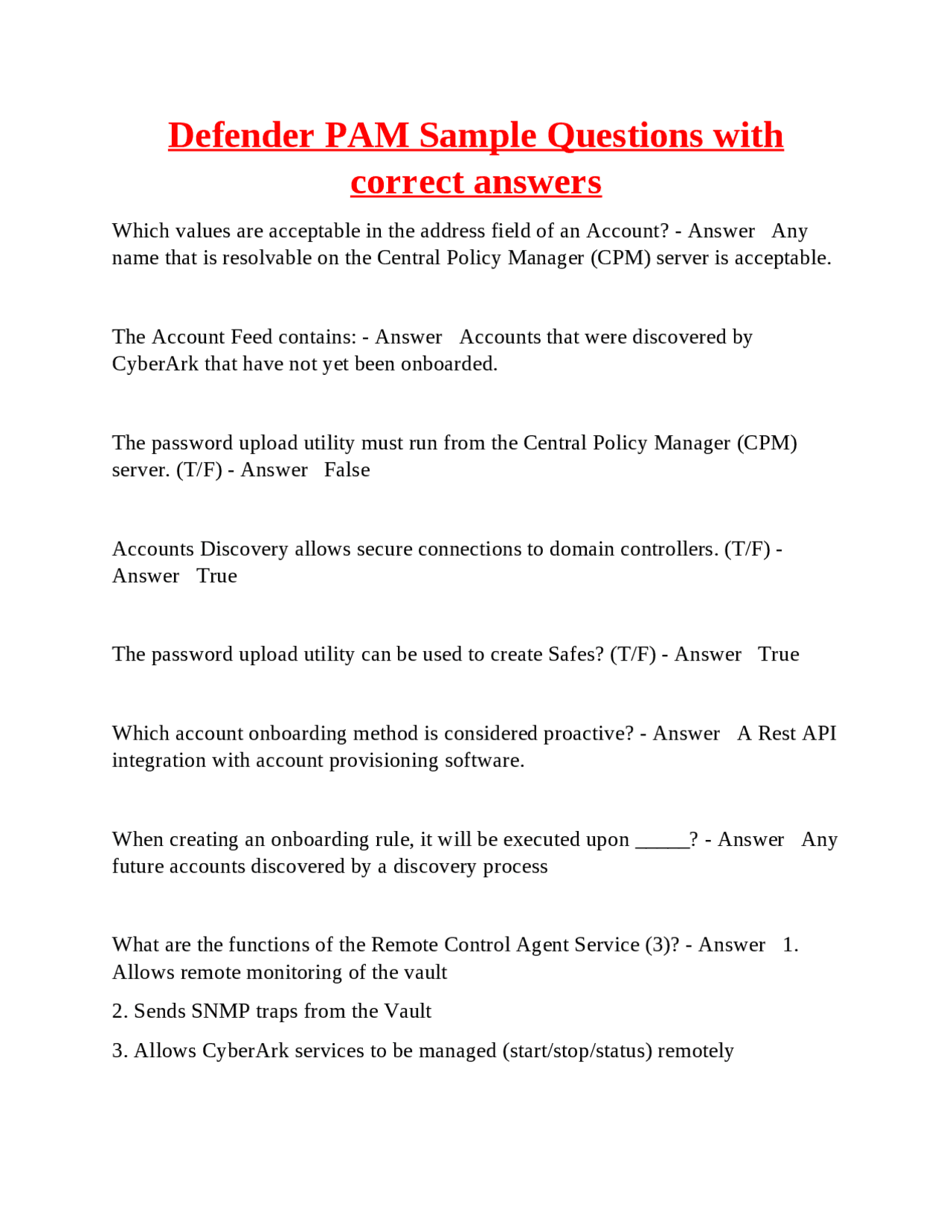 CyberArk Defender PAM Sample Questions and Answers | Exams Nursing ...