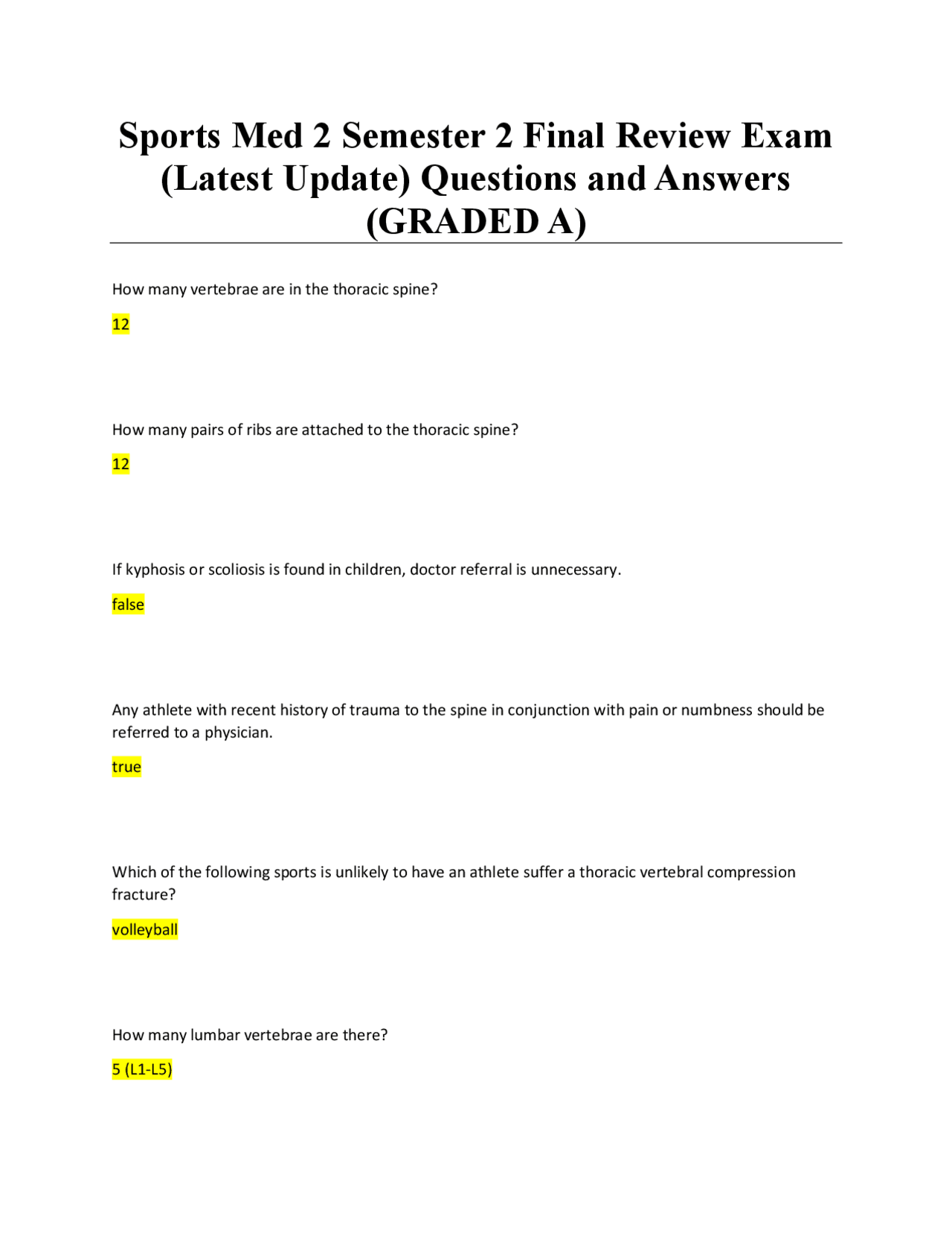 Sports Medicine Final Review Exam: Questions and Answers | Exams Sport ...