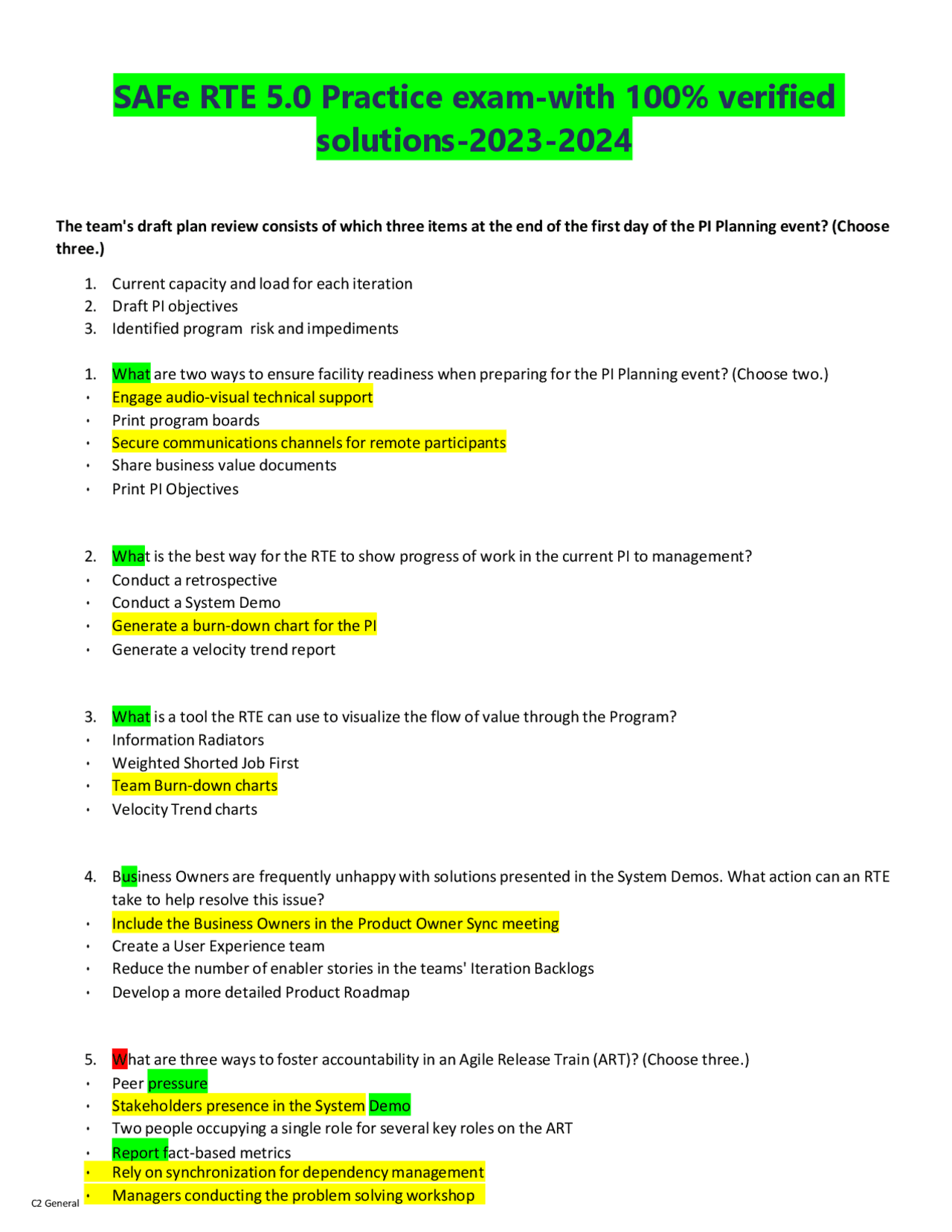 SAFe RTE 5.0 Practice Exam: Multiple Choice Questions and Answers ...