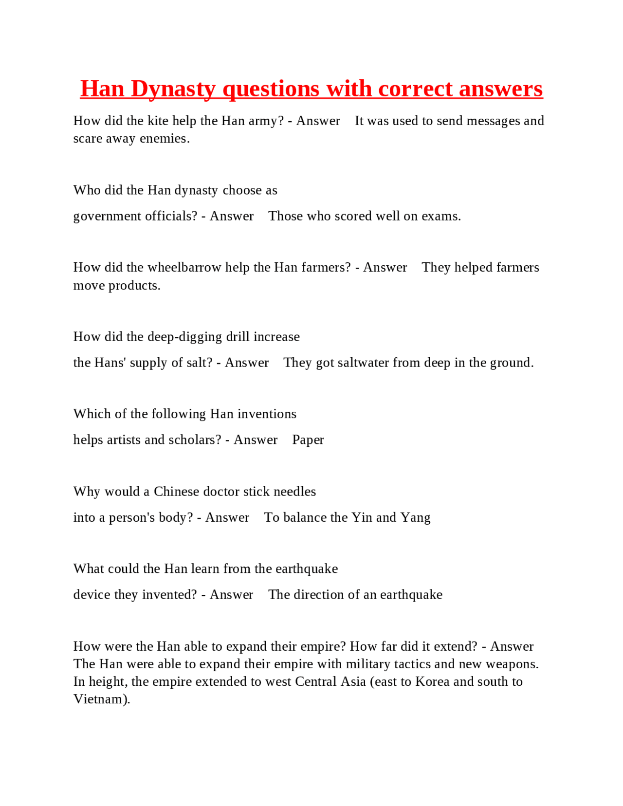 Han Dynasty: Questions and Answers for History Students | Exams ...