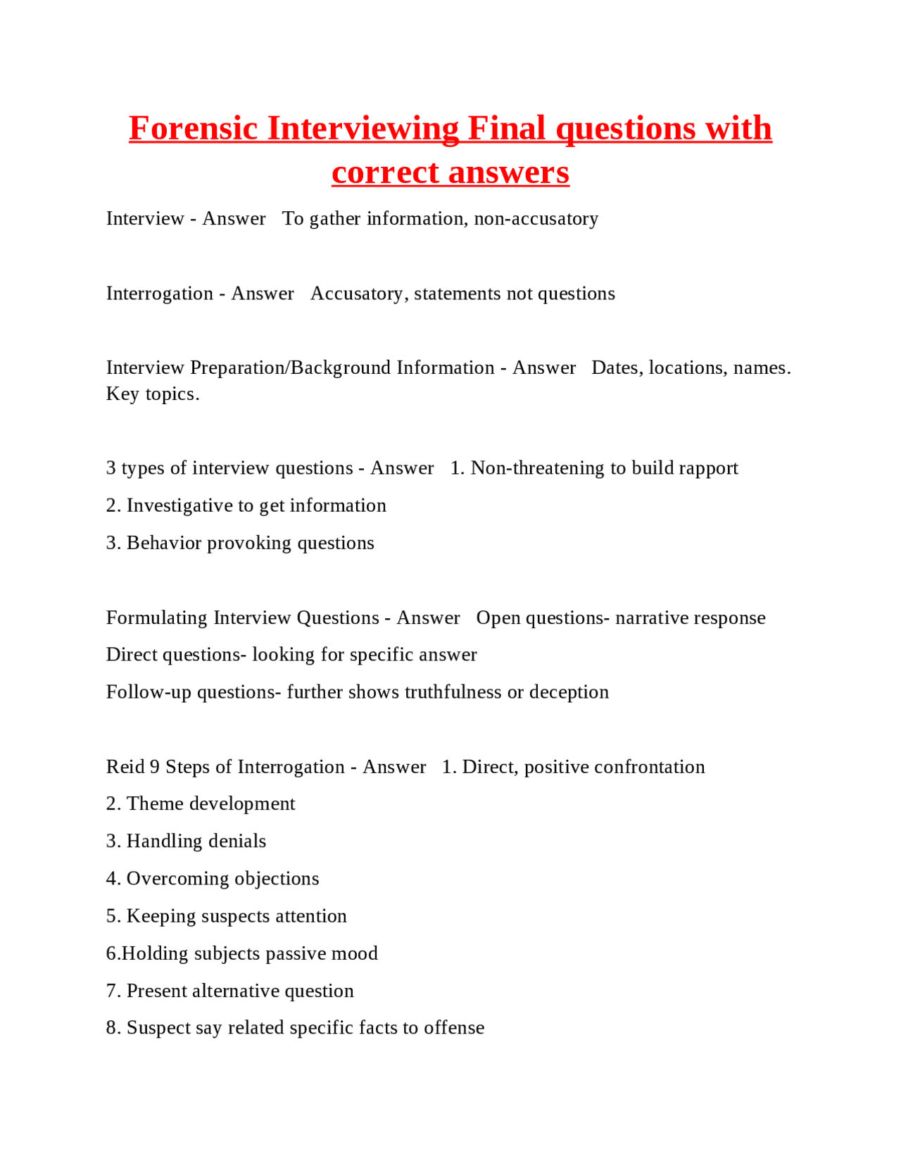 Forensic Interviewing: Final Questions and Answers | Exams Forensics ...