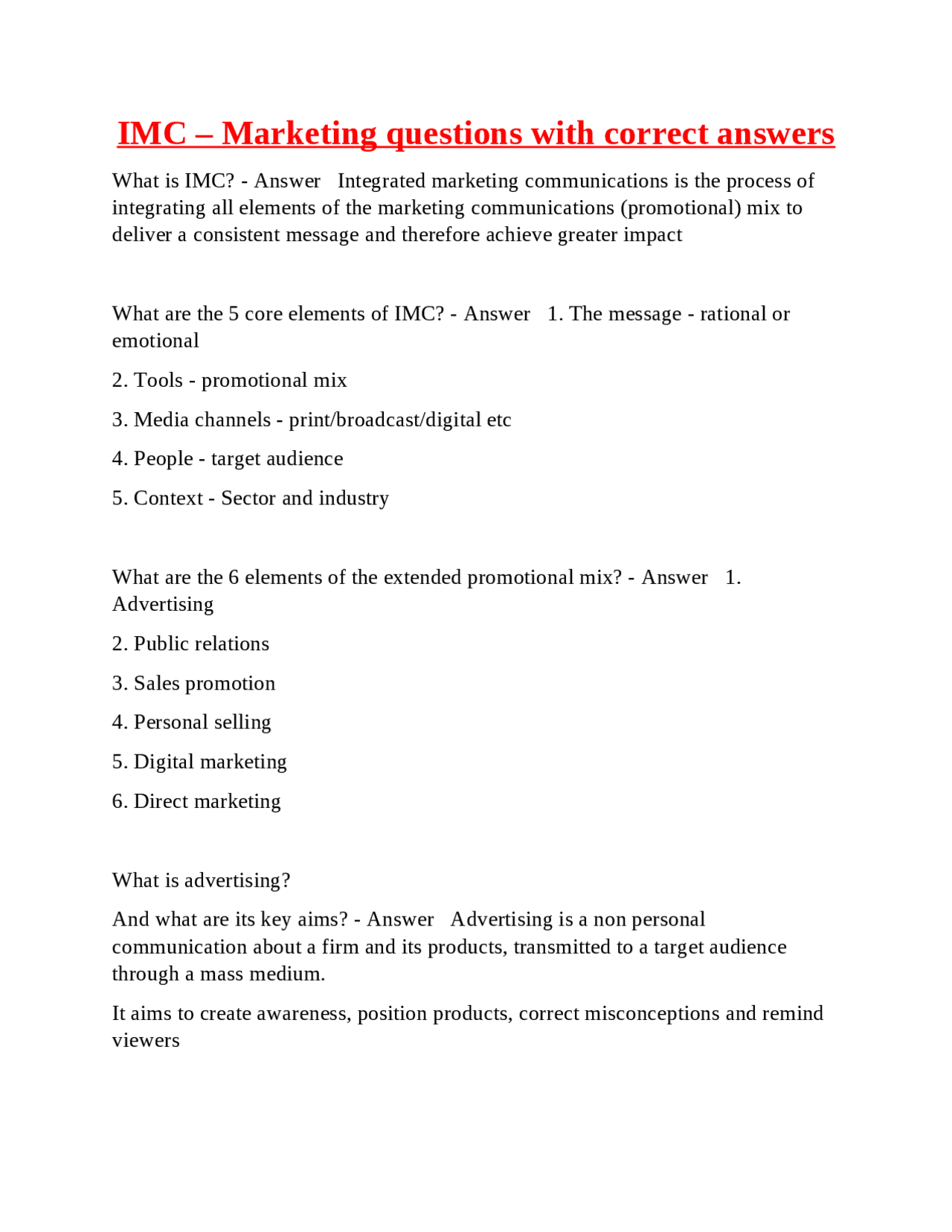 Integrated Marketing Communications (IMC) - Questions and Answers ...