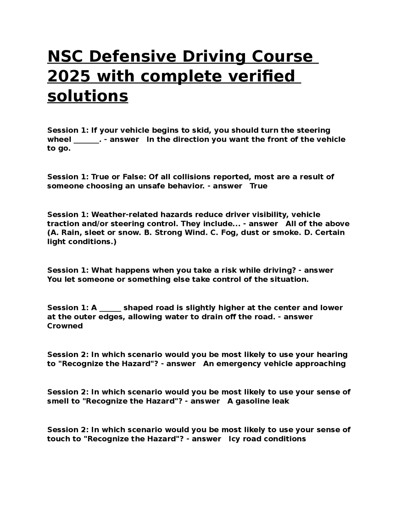 NSC Defensive Driving Course 2025 with complete verified solutions.docx ...