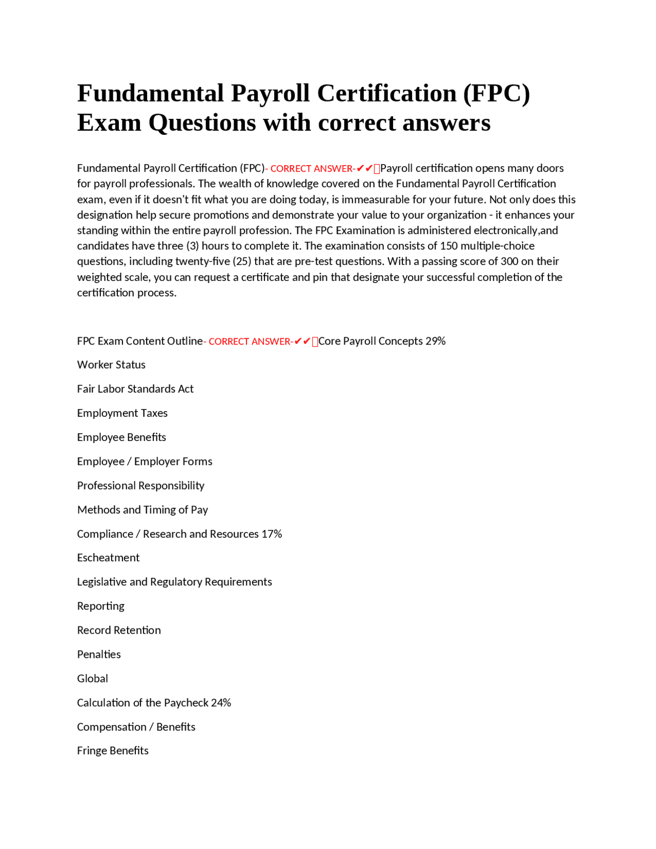 Fundamental Payroll Certification Fpc Exam Questions And Answers Exams Financial Management