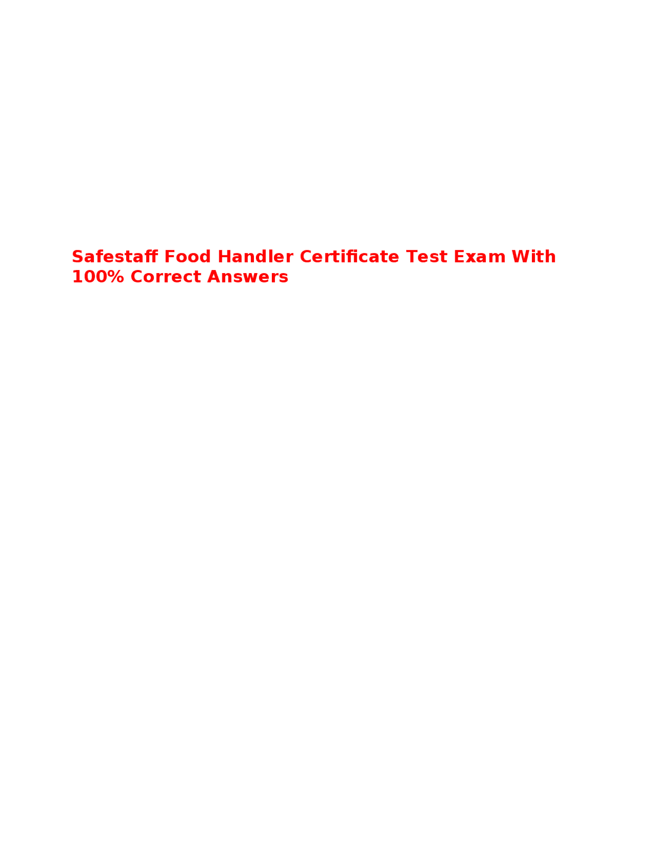 Food Handler Certificate Test Exam: Questions and Answers | Exams Food ...