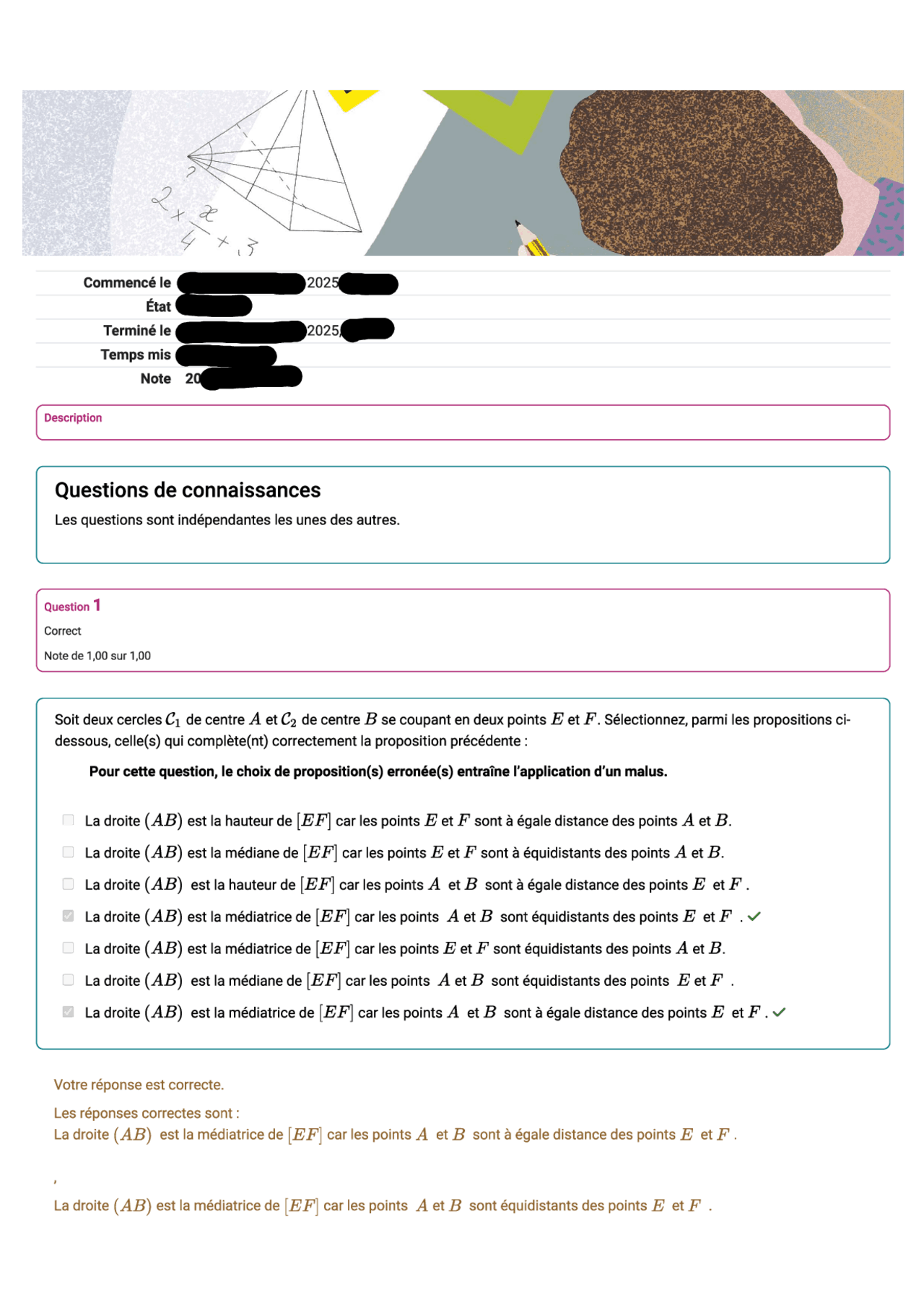 CNED devoir 4 auto Maths spé première | Examens Mathématiques | Docsity