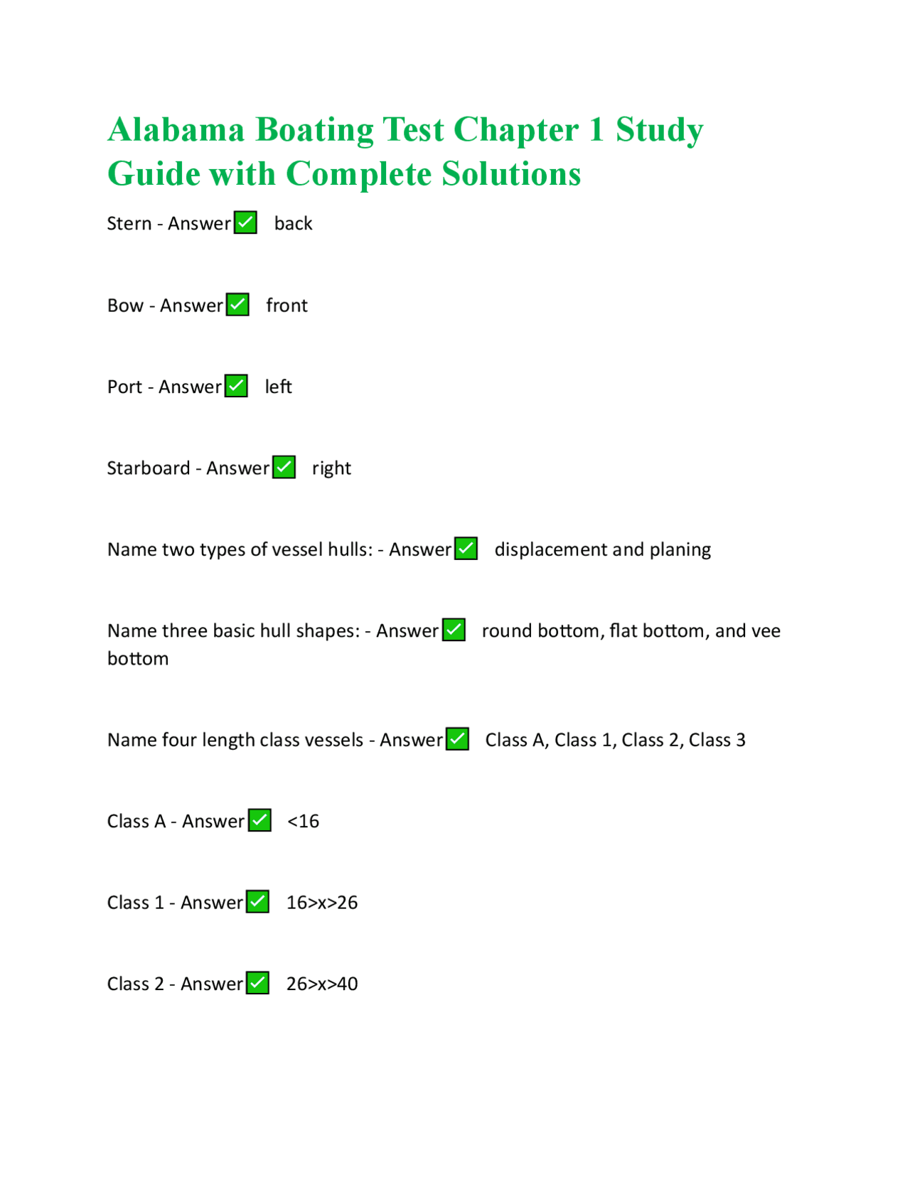 Alabama Boating Test Chapter 1 Study Guide with Complete Solutions ...