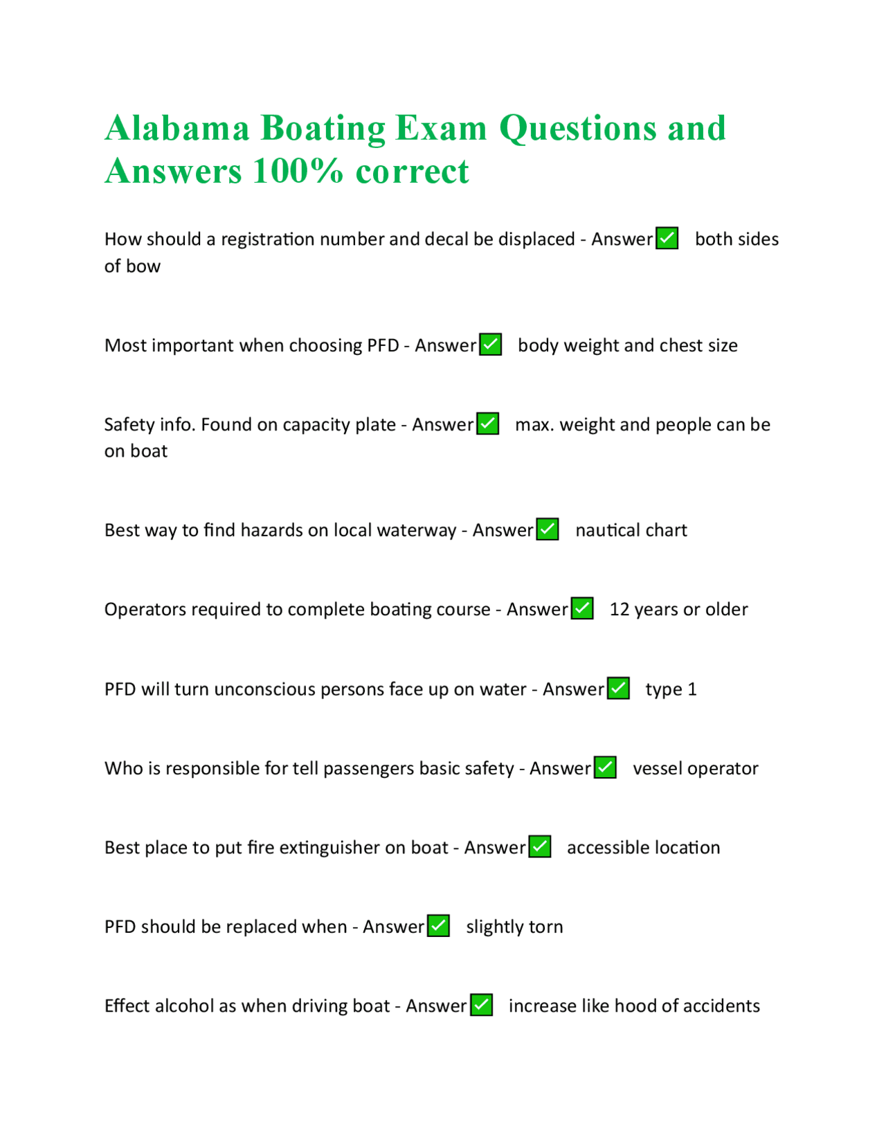 Alabama Boating Exam Questions and Answers 100% correct | Exams ...