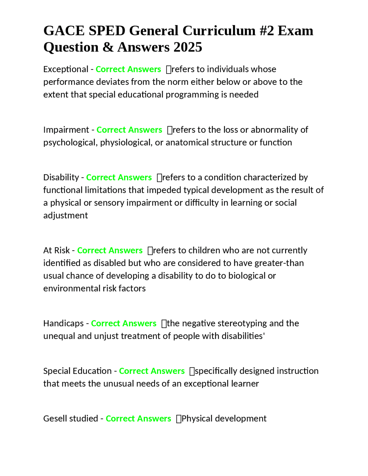 GACE SPED General Curriculum #2 Exam: Questions and Answers 2025 ...