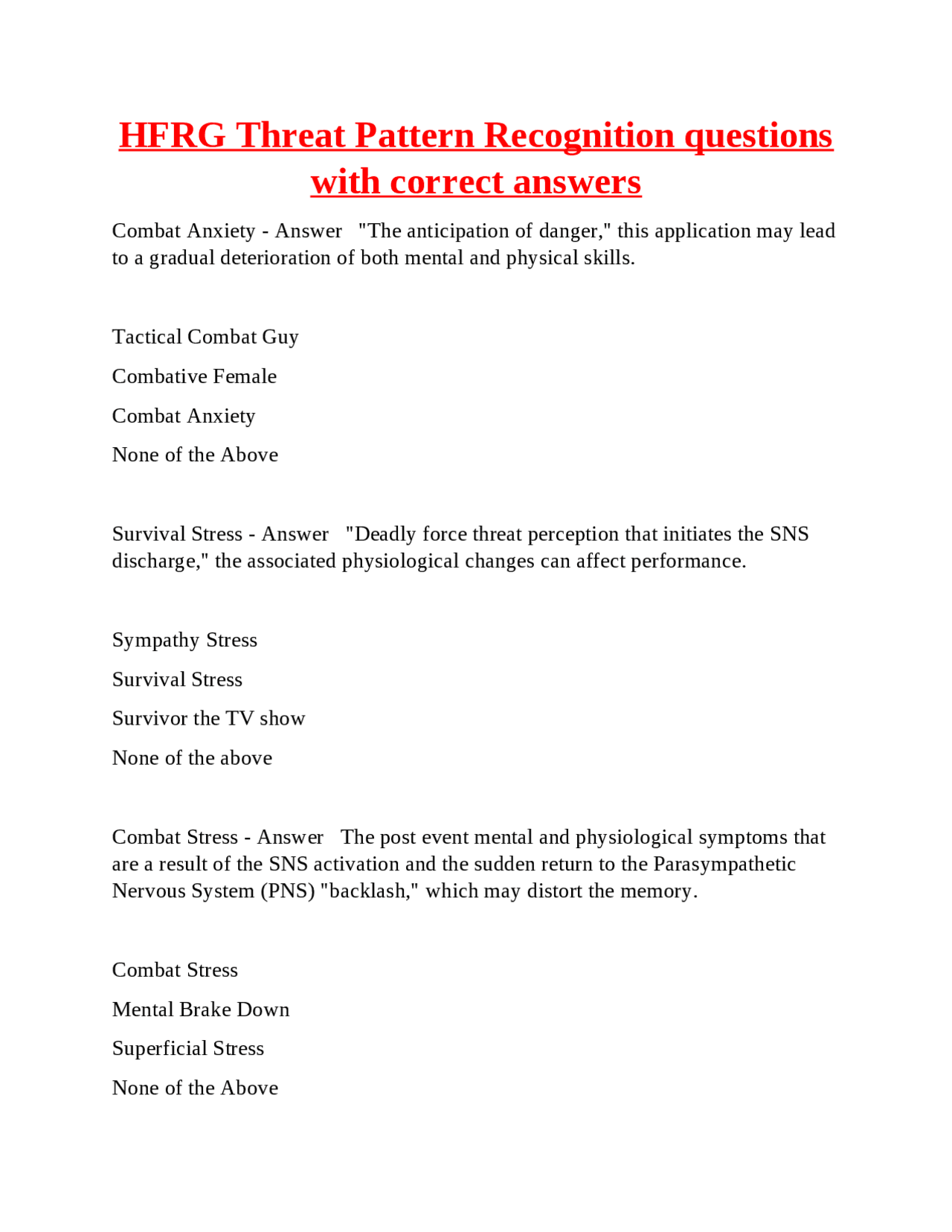 HFRG Threat Pattern Recognition: Questions and Answers | Exams Advanced ...