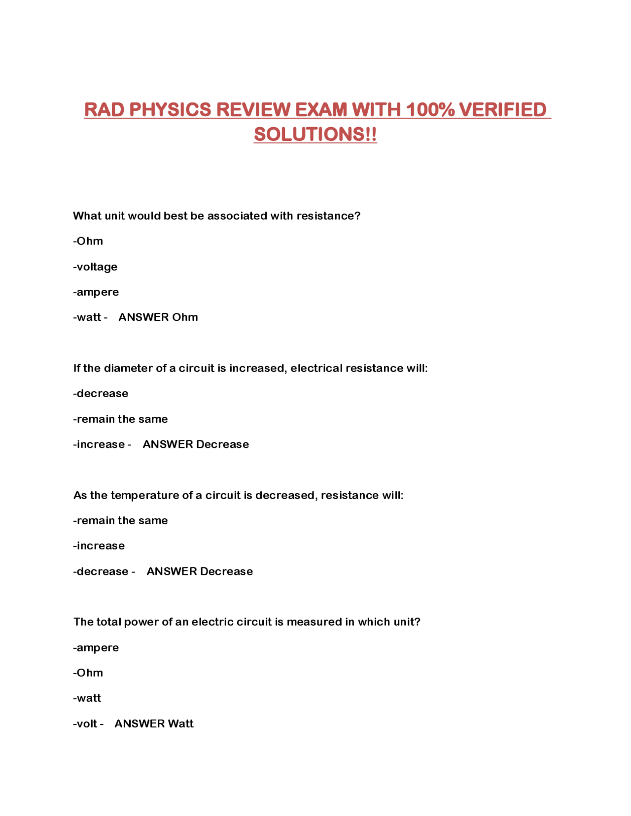 Radiophysics Review Exam: Multiple Choice Questions and Answers | Exams ...