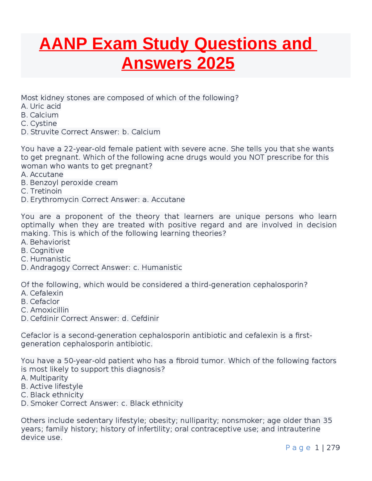 AANP Exam Study Questions and Answers 2025 | Exams Nursing | Docsity