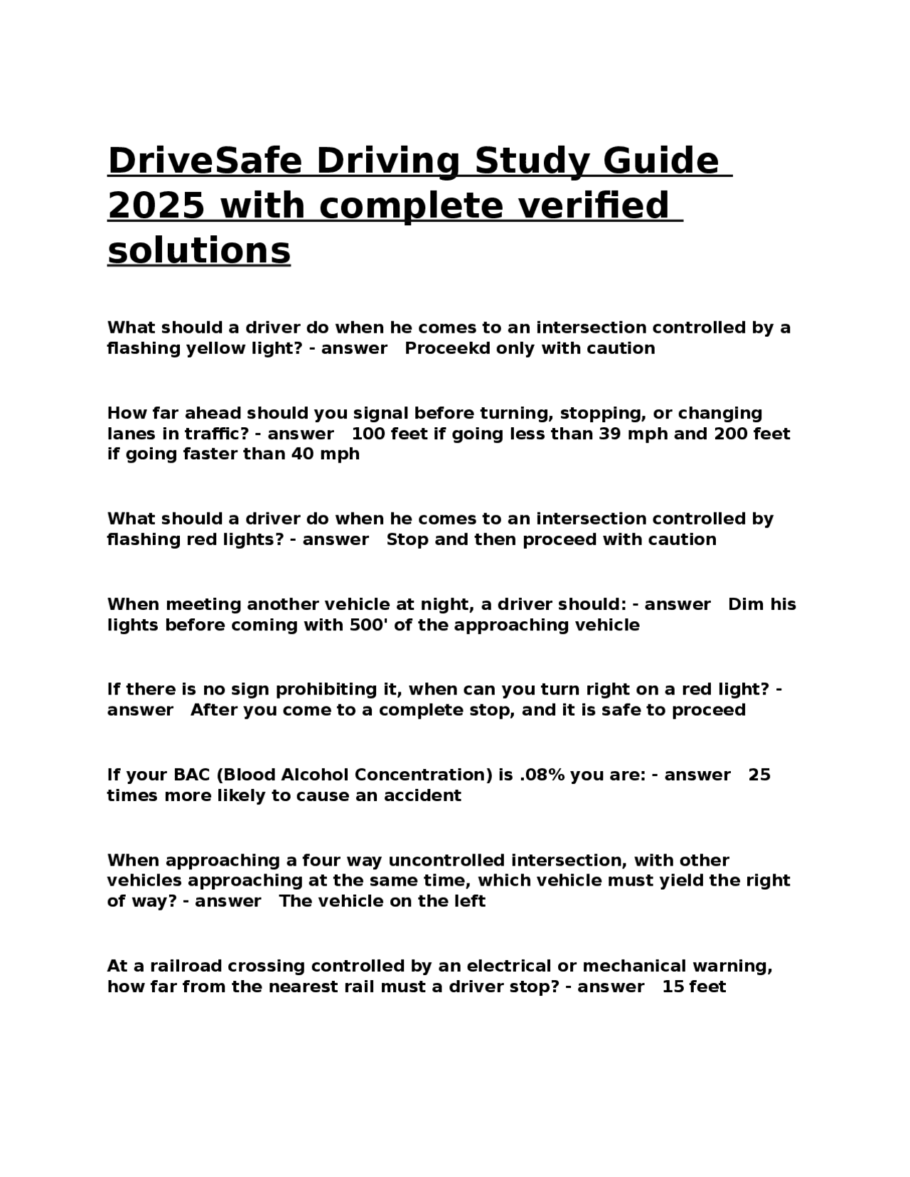 DriveSafe Driving Study Guide 2025 with complete verified solutions ...