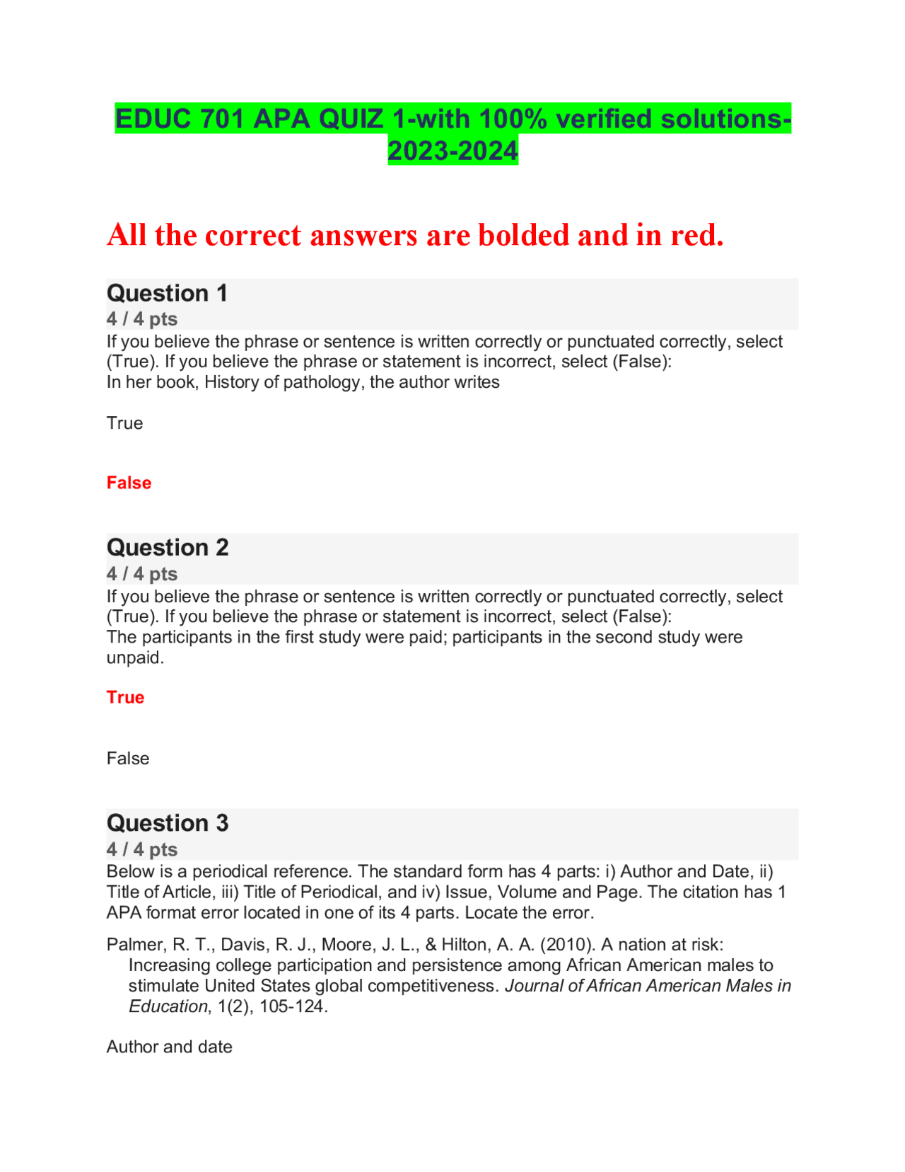 APA Style Quiz: A Comprehensive Guide to APA Formatting and Citation ...