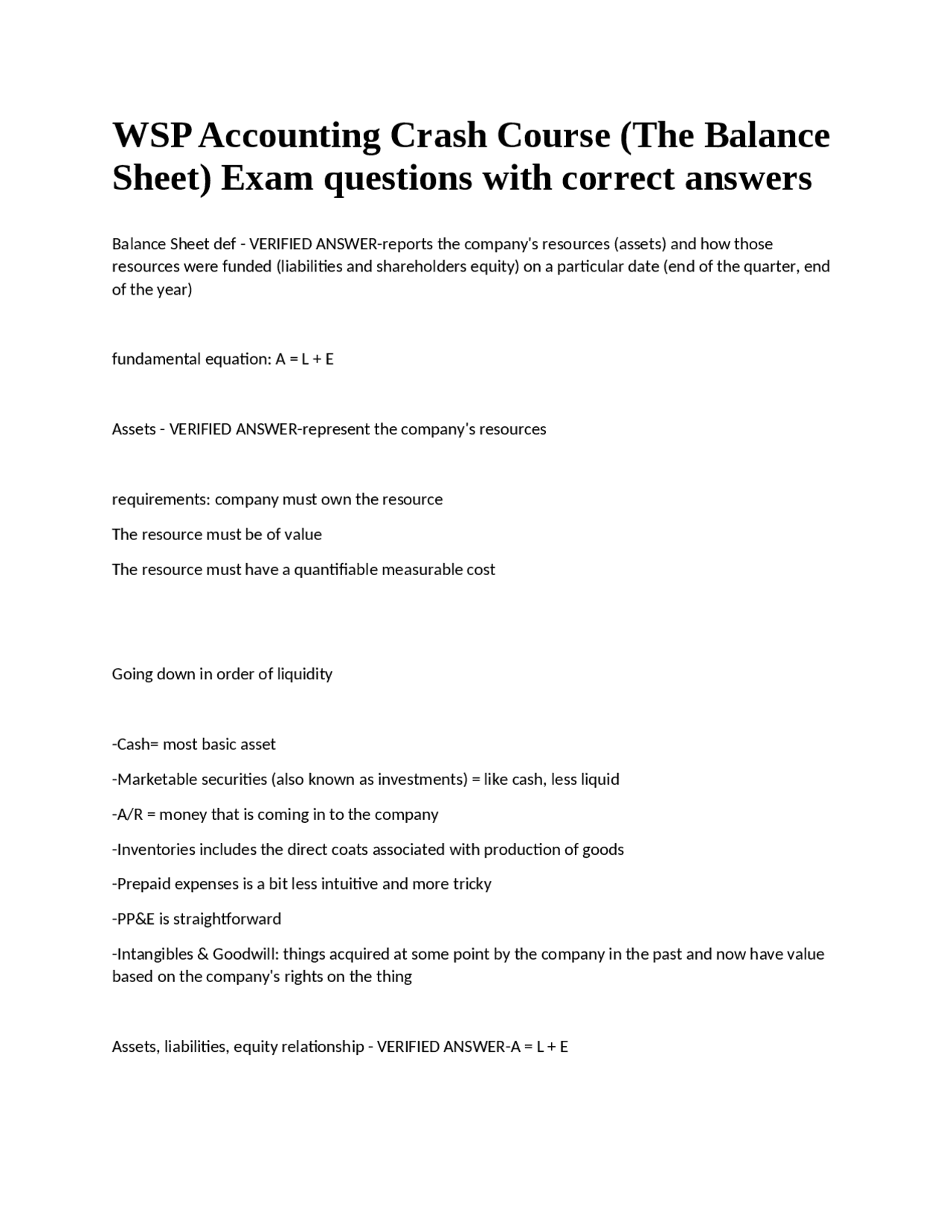 Accounting Crash Course: The Balance Sheet - Exam Questions and Answers ...
