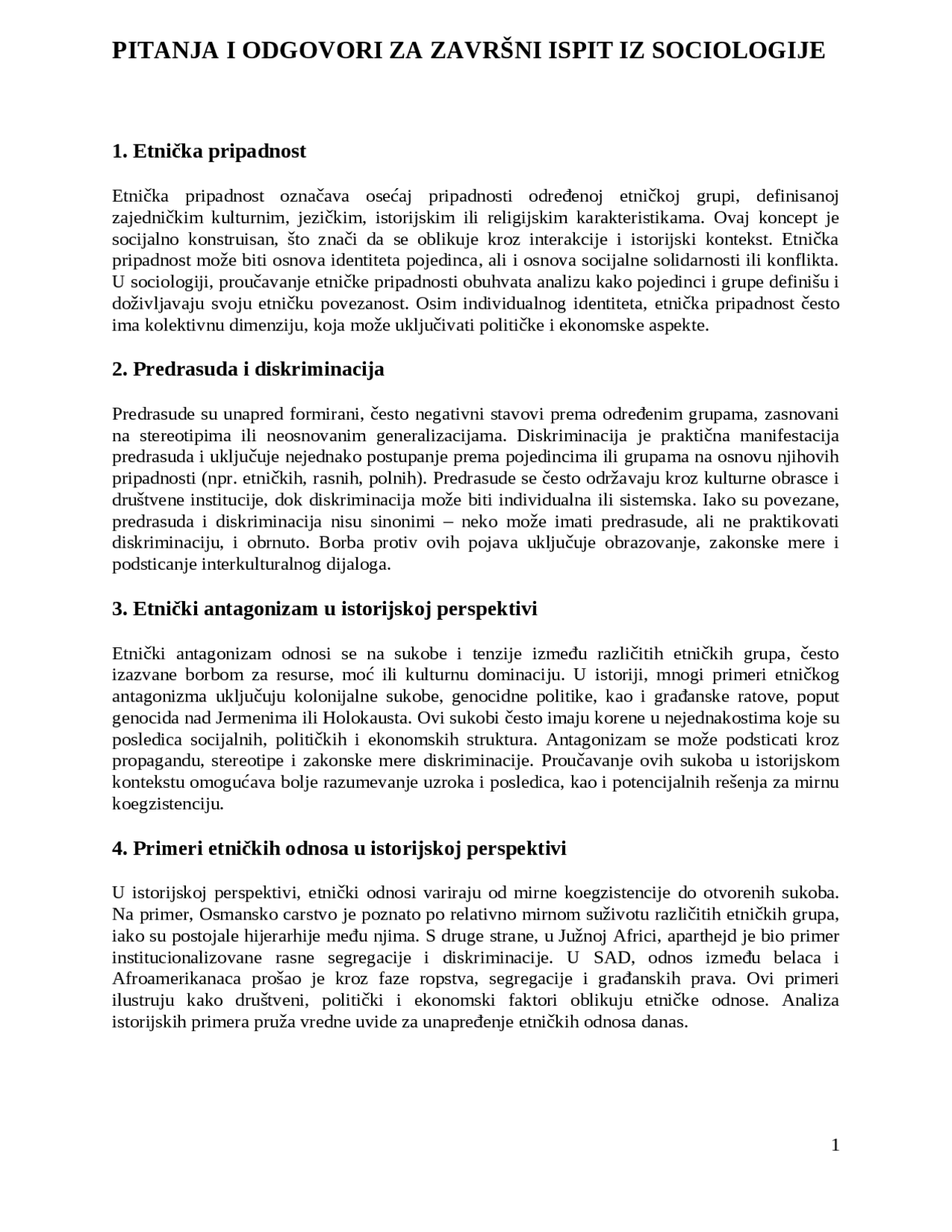 Pitanja i odgovori za završni ispit iz predmeta sociologija. | Exams ...