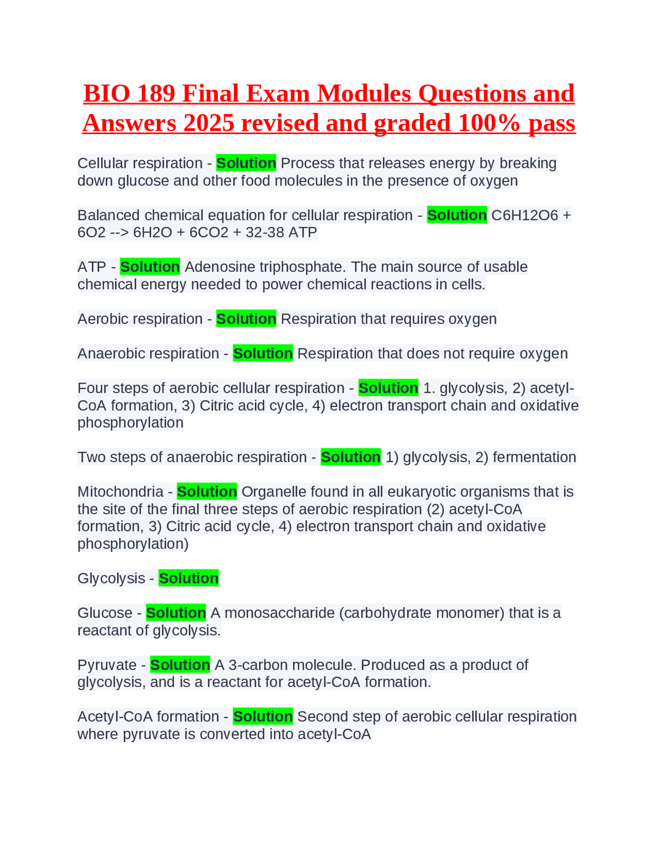 BIO 189 Final Exam Modules Questions and Answers 2025 revised and ...