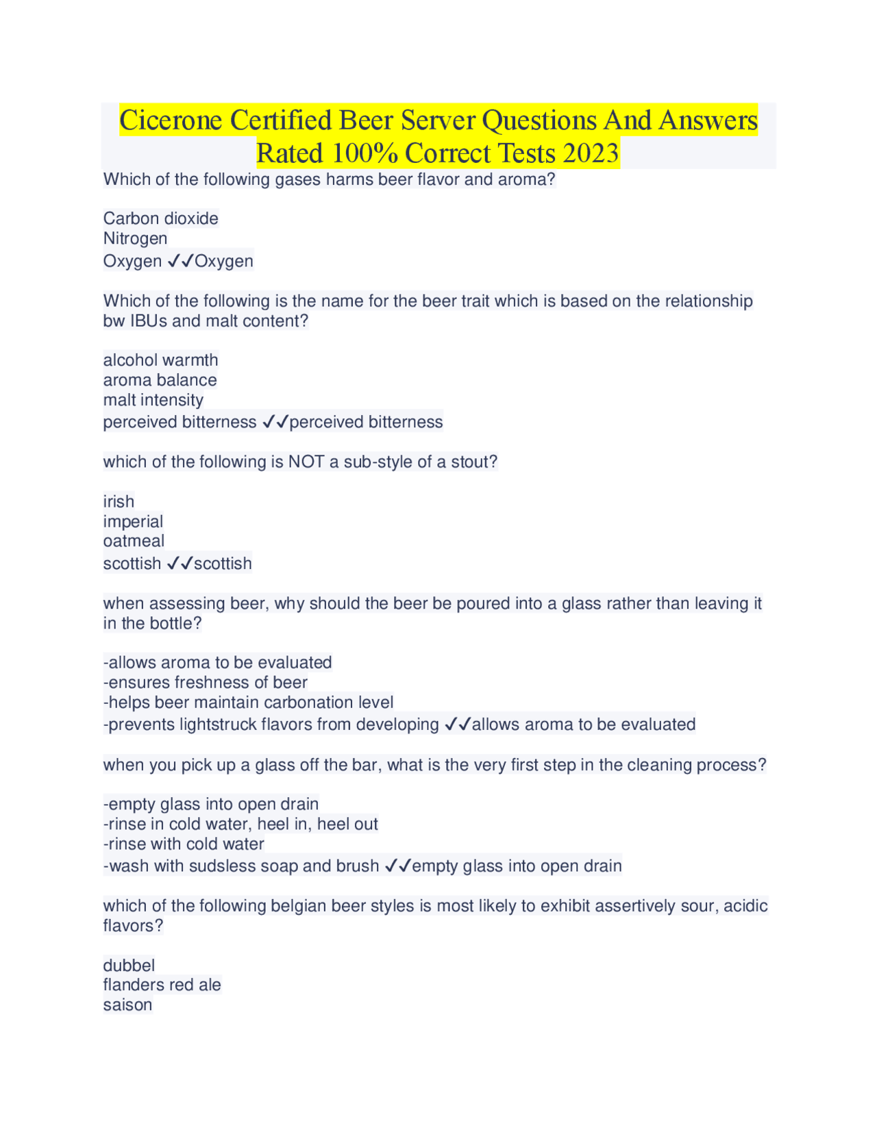 Cicerone Certified Beer Server Questions And Answers Rated 100% Correct ...