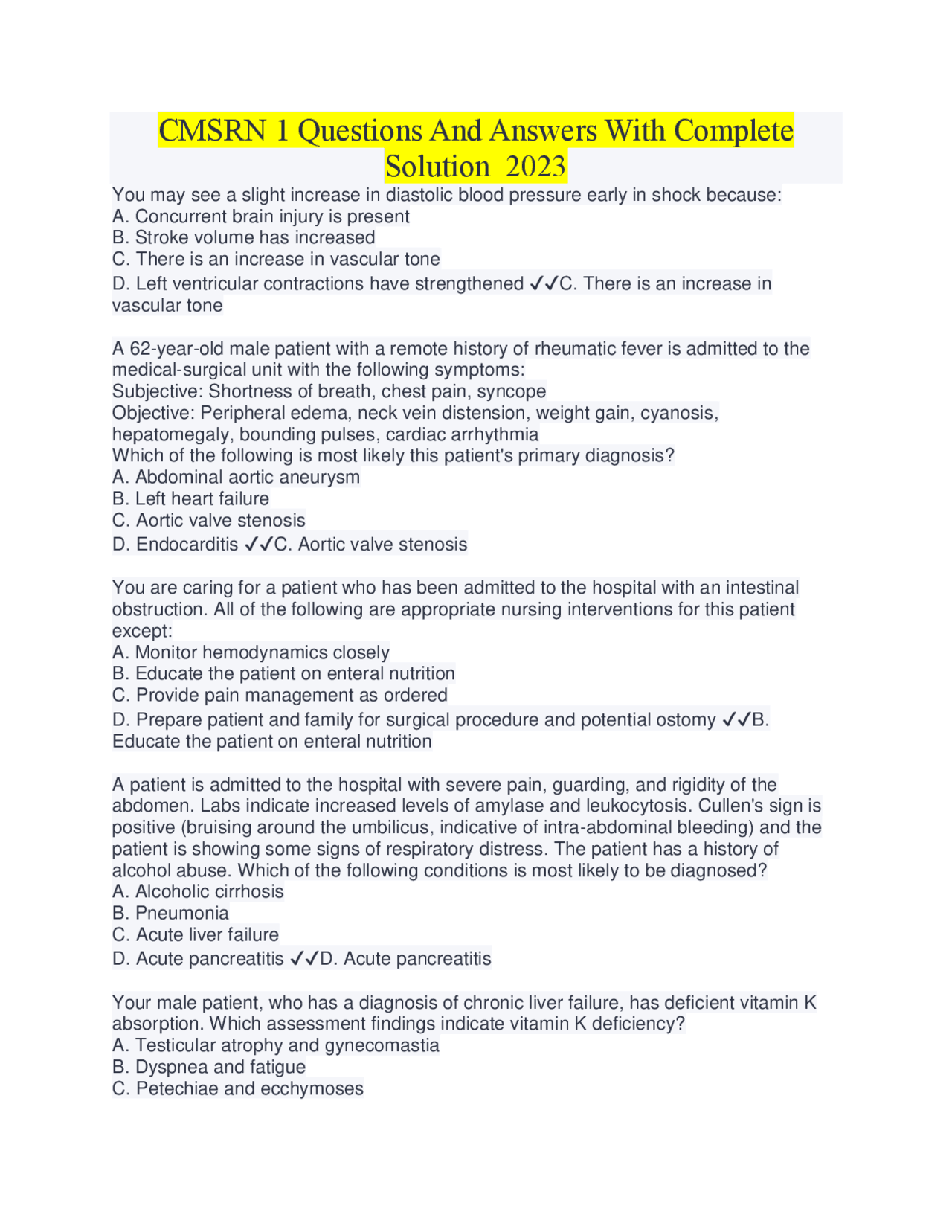 CMSRN 1 Questions and Answers with Complete Solutions 2023 | Exams ...