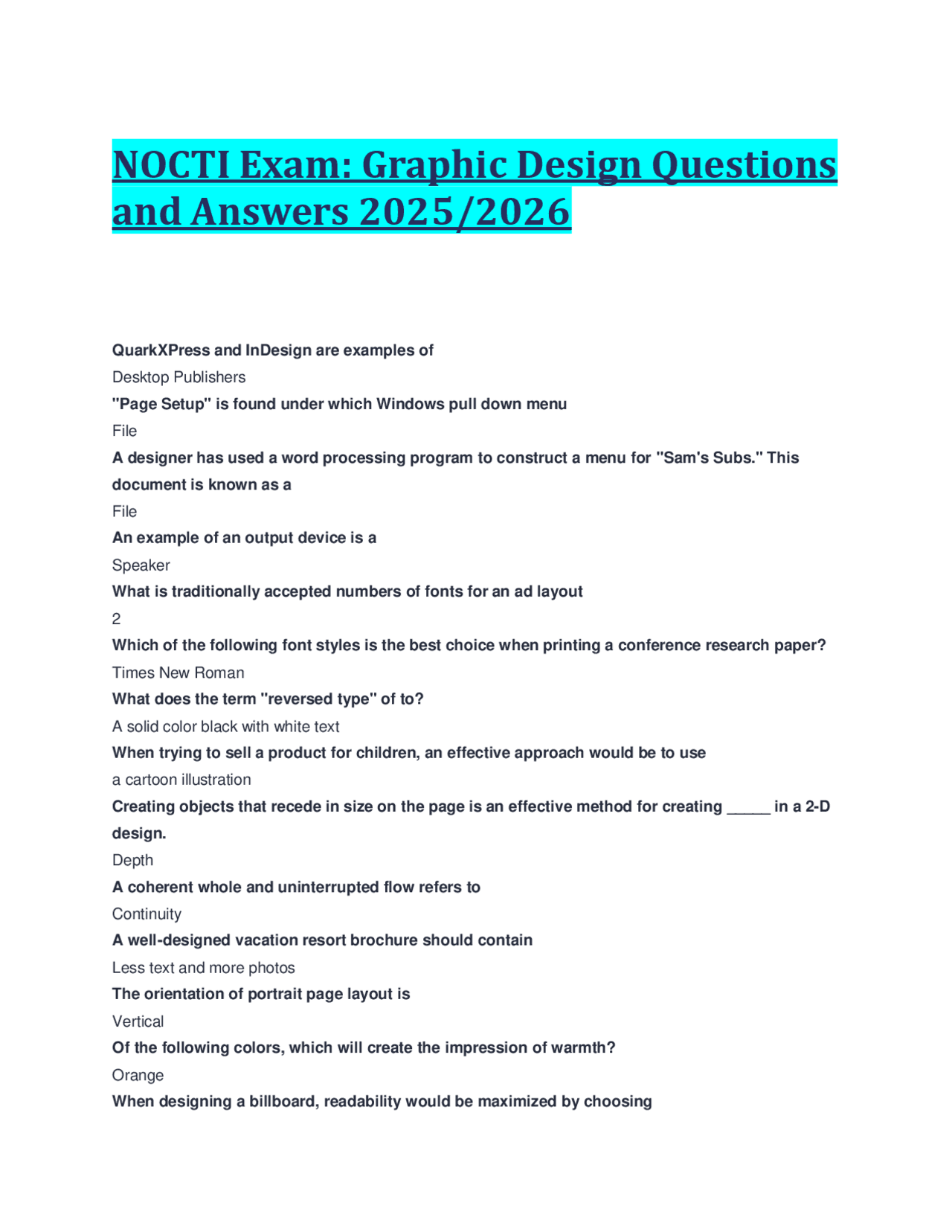 NOCTI Exam: Graphic Design Questions and Answers | Exams Business ...