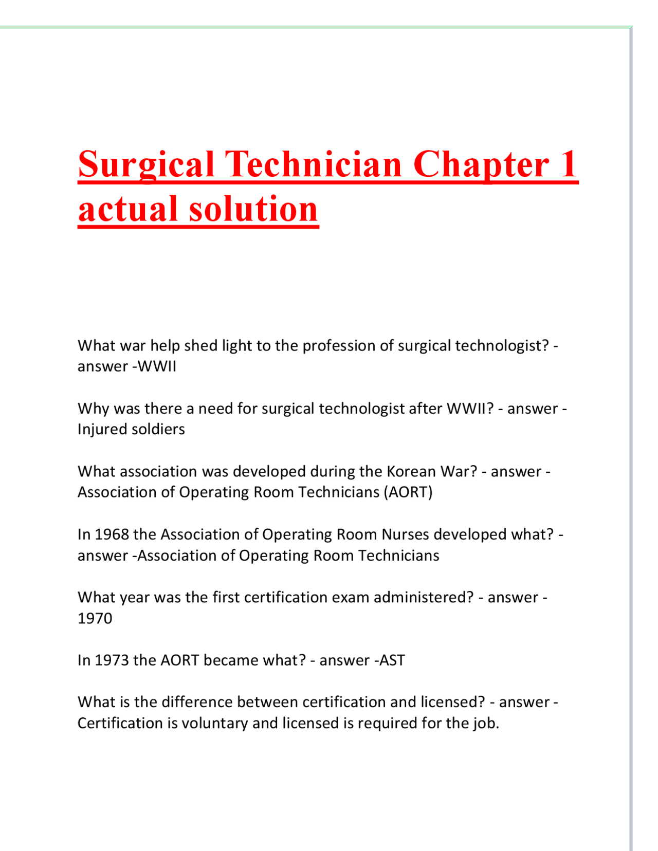 Surgical Technician Chapter 1 actual solution .pdf | Exams Nursing ...