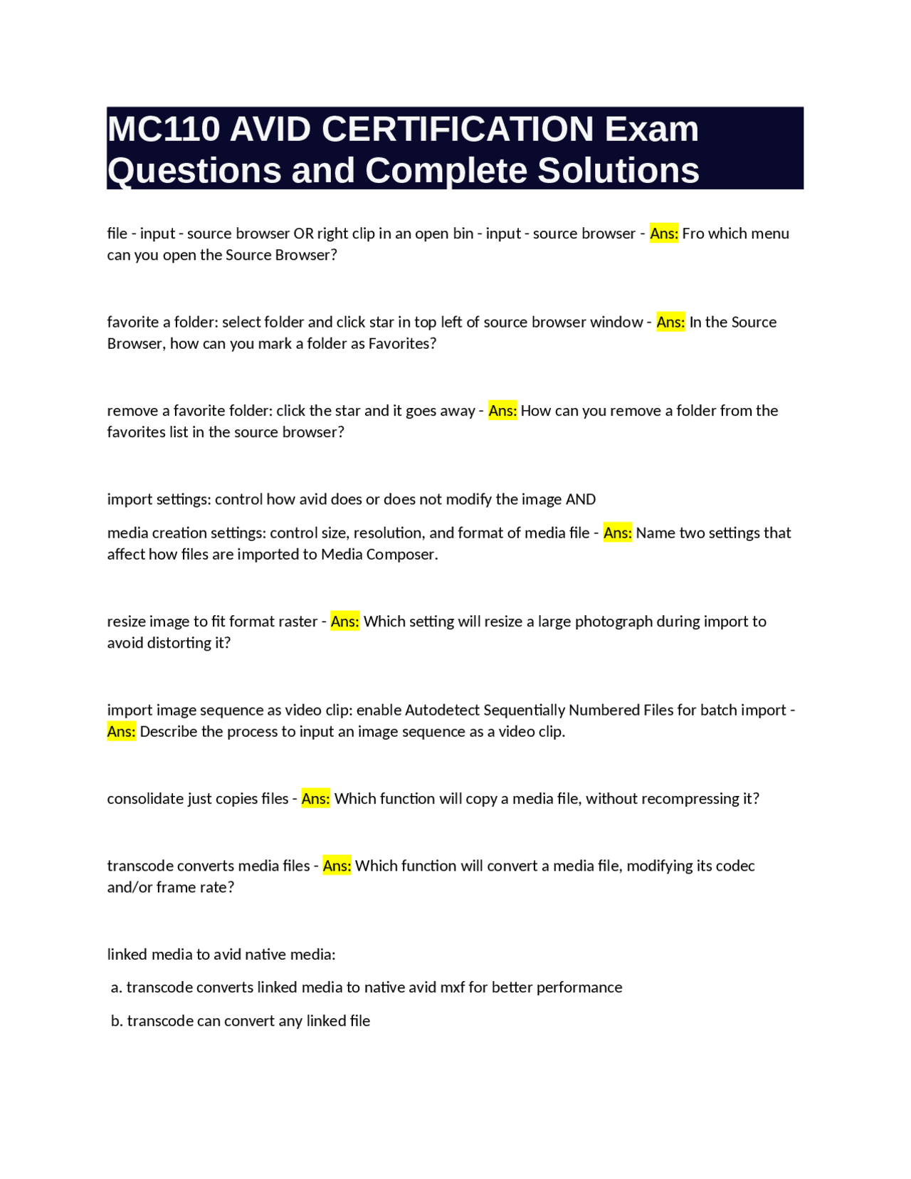 MC110 AVID Certification Exam: Questions and Complete Solutions | Exams ...